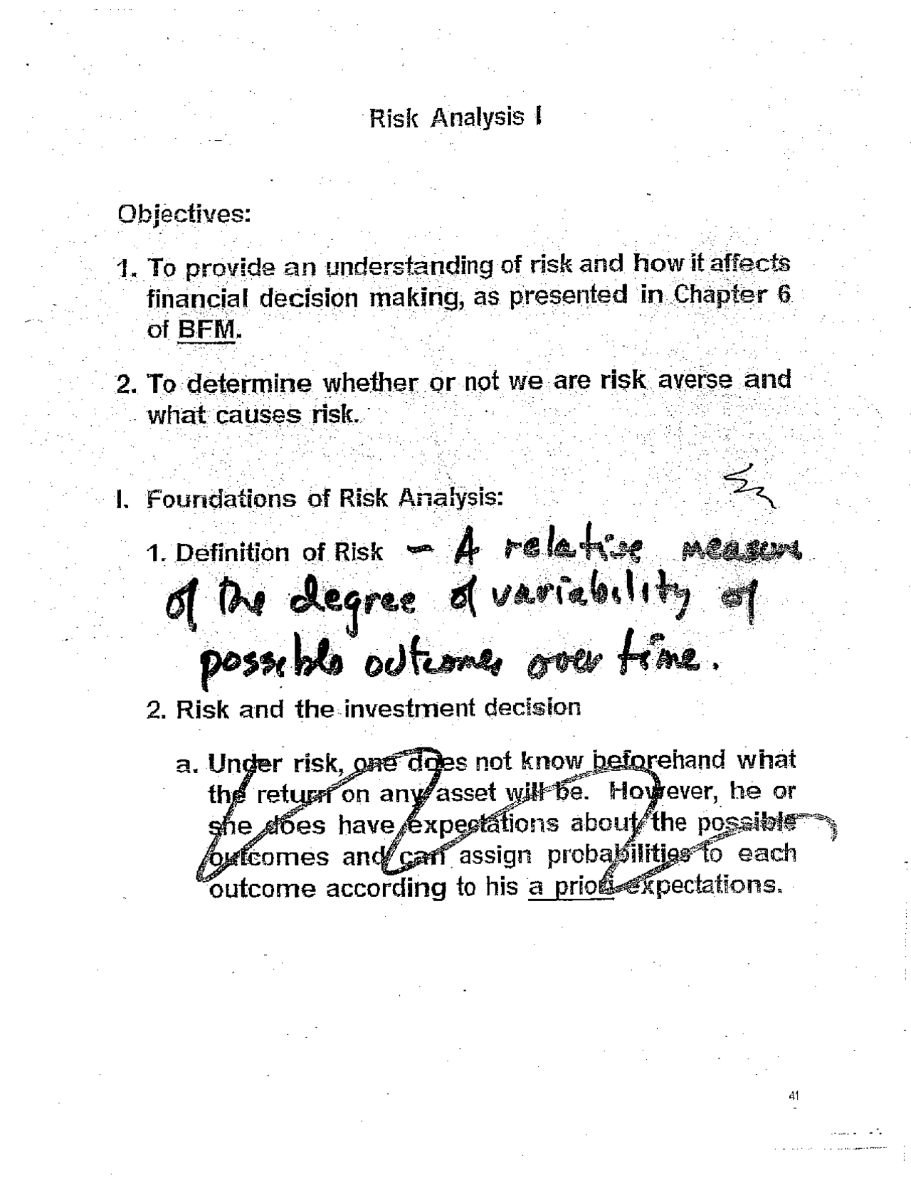 Lecture Slides On Risk Analysis I Fin 3104 Docsity