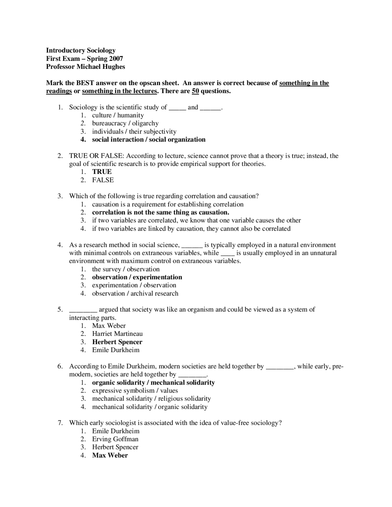 Introductory Sociology - Test 1 Answers | SOC 1004 | Exams Introduction ...