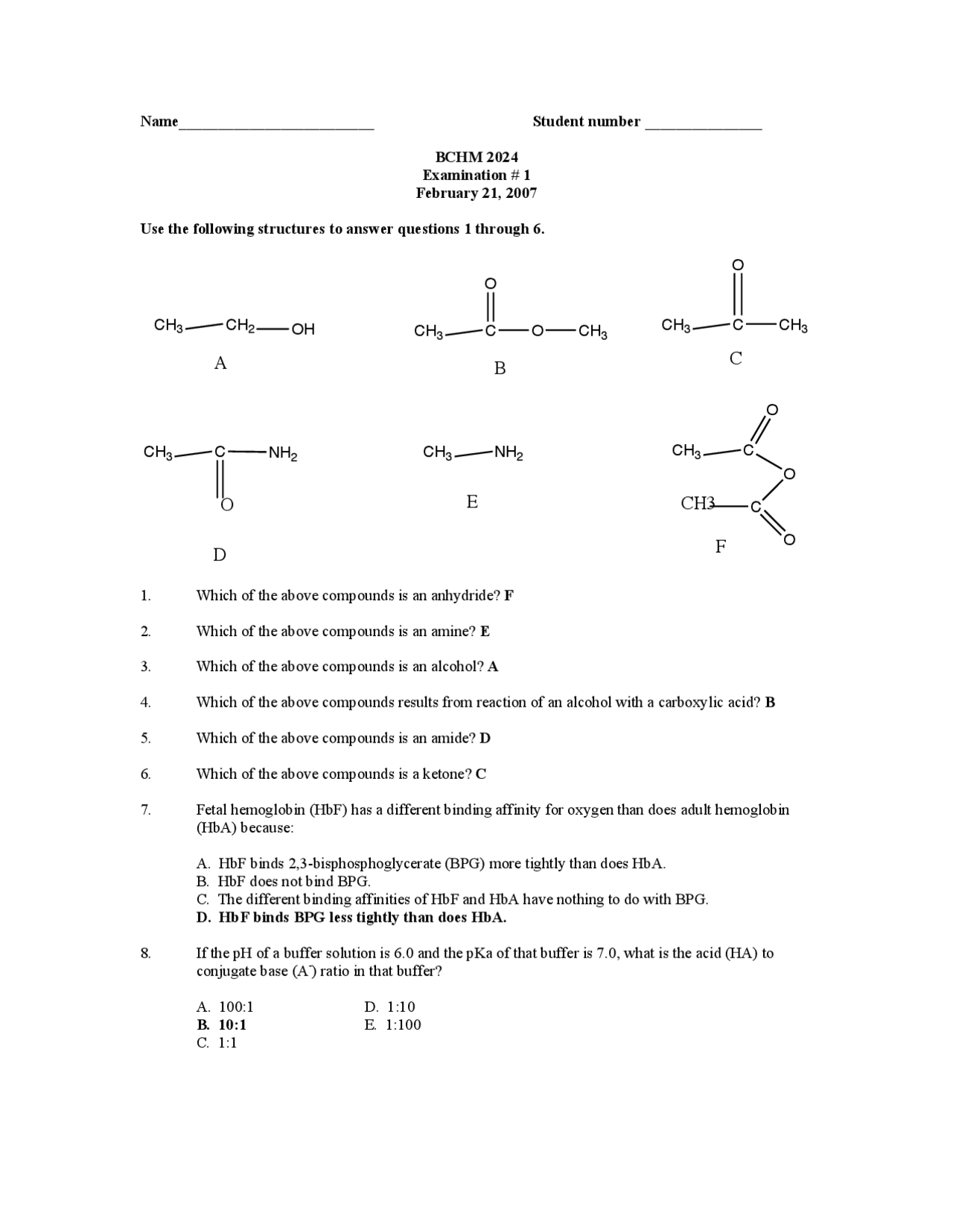 Concepts Of Biochemistry Exam 1 With Answers Bchm 2024 Docsity