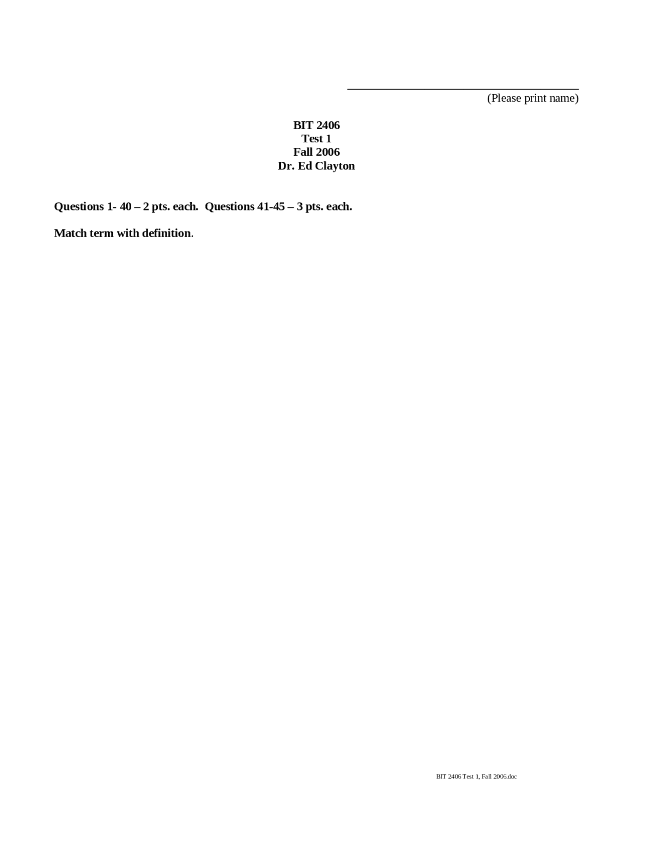 45 Questions On Quantitative Methods Practice Test Bit 2406 Docsity