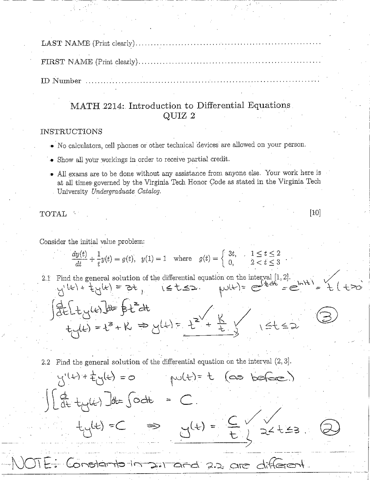 Quiz 2 With Resolutions Introduction To Differentials Equations