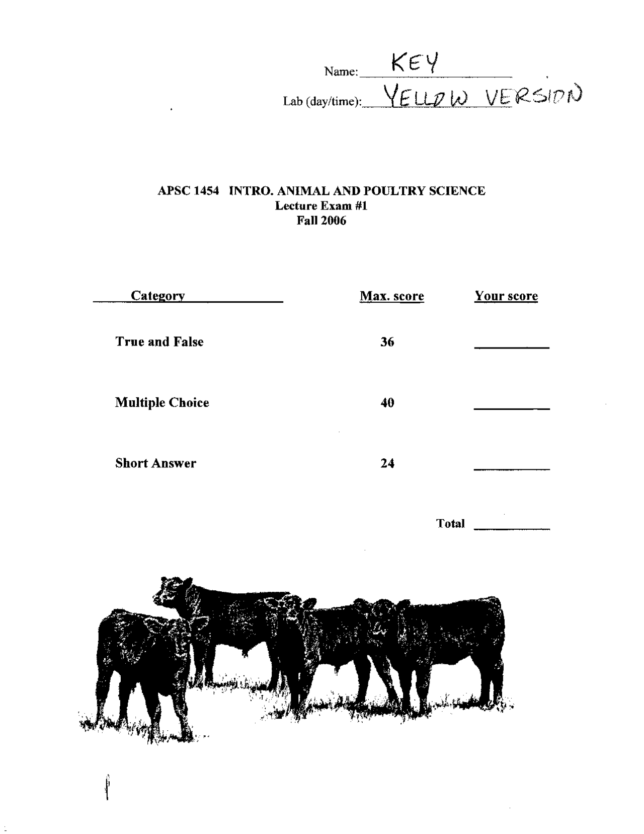 Animal and Poultry Science - Final Exam with Answer Key | APSC 1454 ...