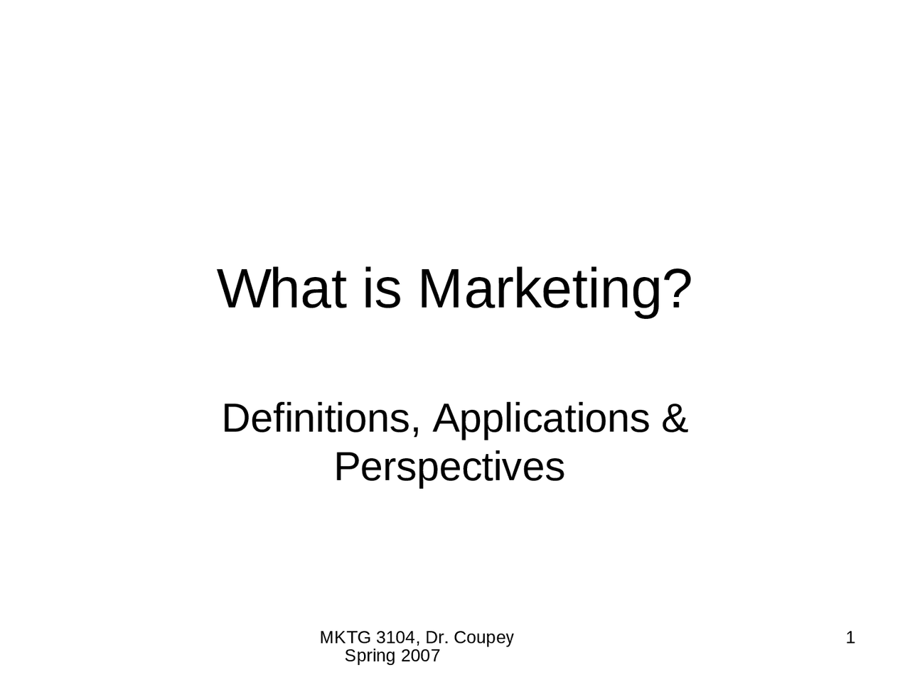 Lecture Slides On Marketing Management Mktg 3104 Docsity