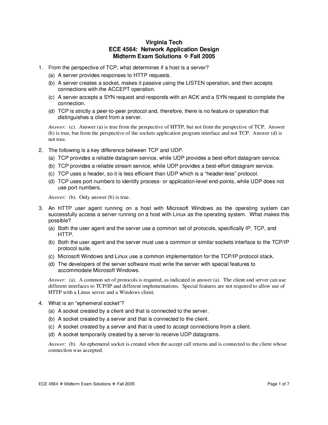 Network Application Design Midterm Exam Solutions Ece 4564 Docsity