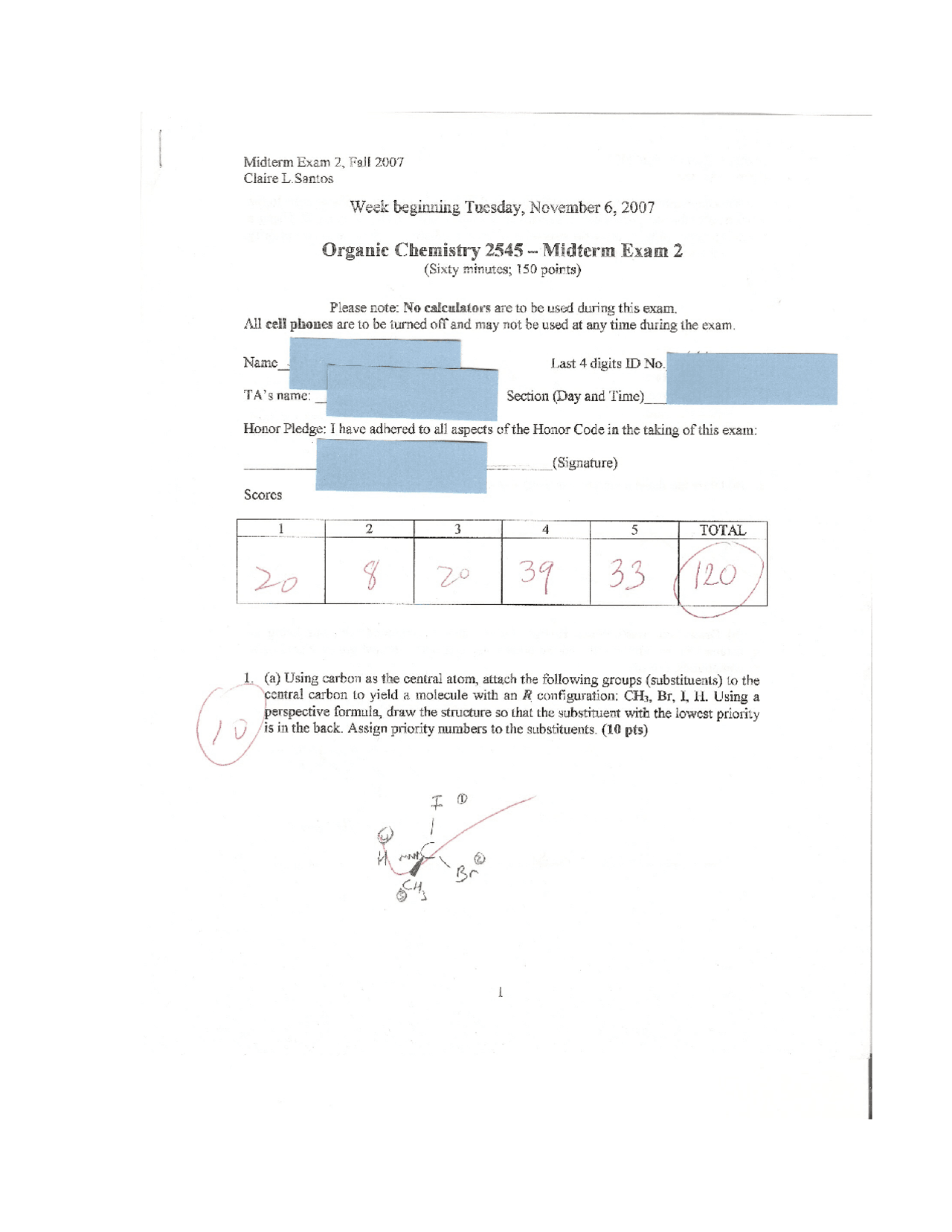 Organic Chemistry Laboratory - Solutions to Midterm Exam 2 | CHEM 2545 ...
