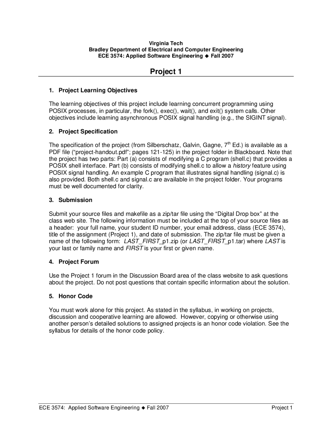 Project 1 in Applied Software Engineering, Virginia Tech, ECE 3574, Fall 2007 - Prof. Bino ...