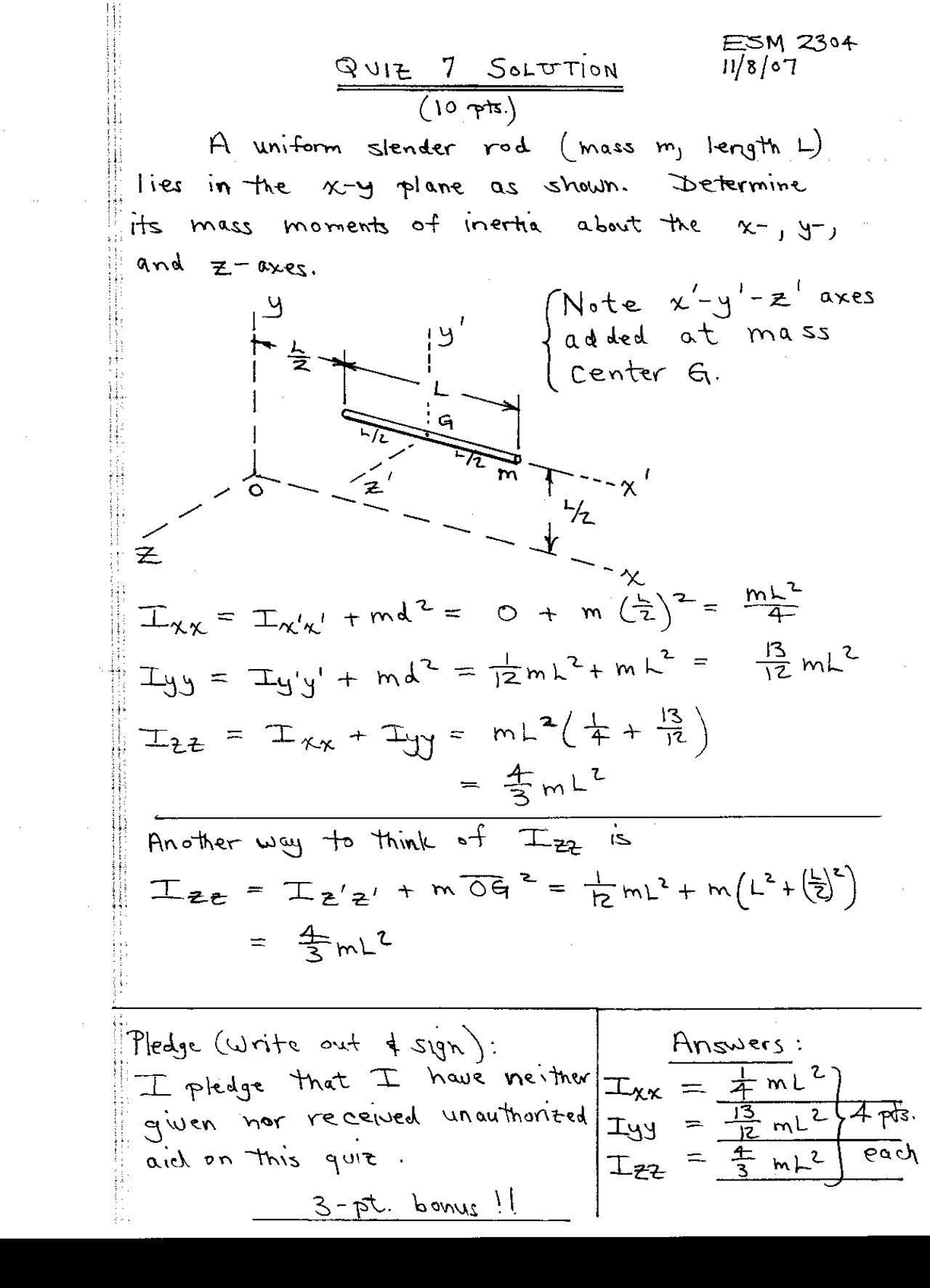 Practice Quiz 7 with Answer Key - Dynamics | ESM 2304 | Quizzes ...