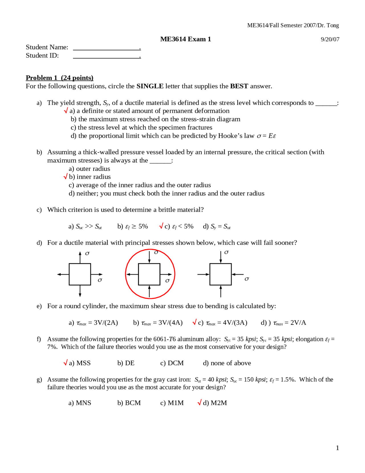 4 Problems on Mechanical Design I with Solution - Exam 3 | ME 3614 ...