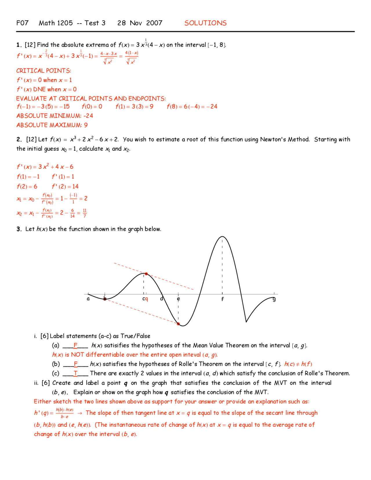 Test Iii With Answer Key Calculus Math 1205 Docsity