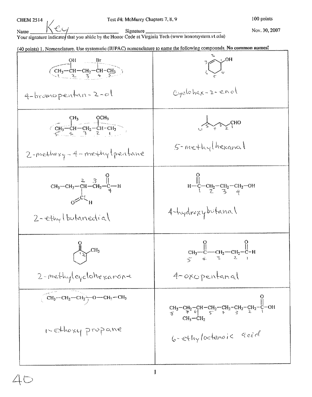 Chemistry exam on bonds and compounds, reactions and nomenclature ...