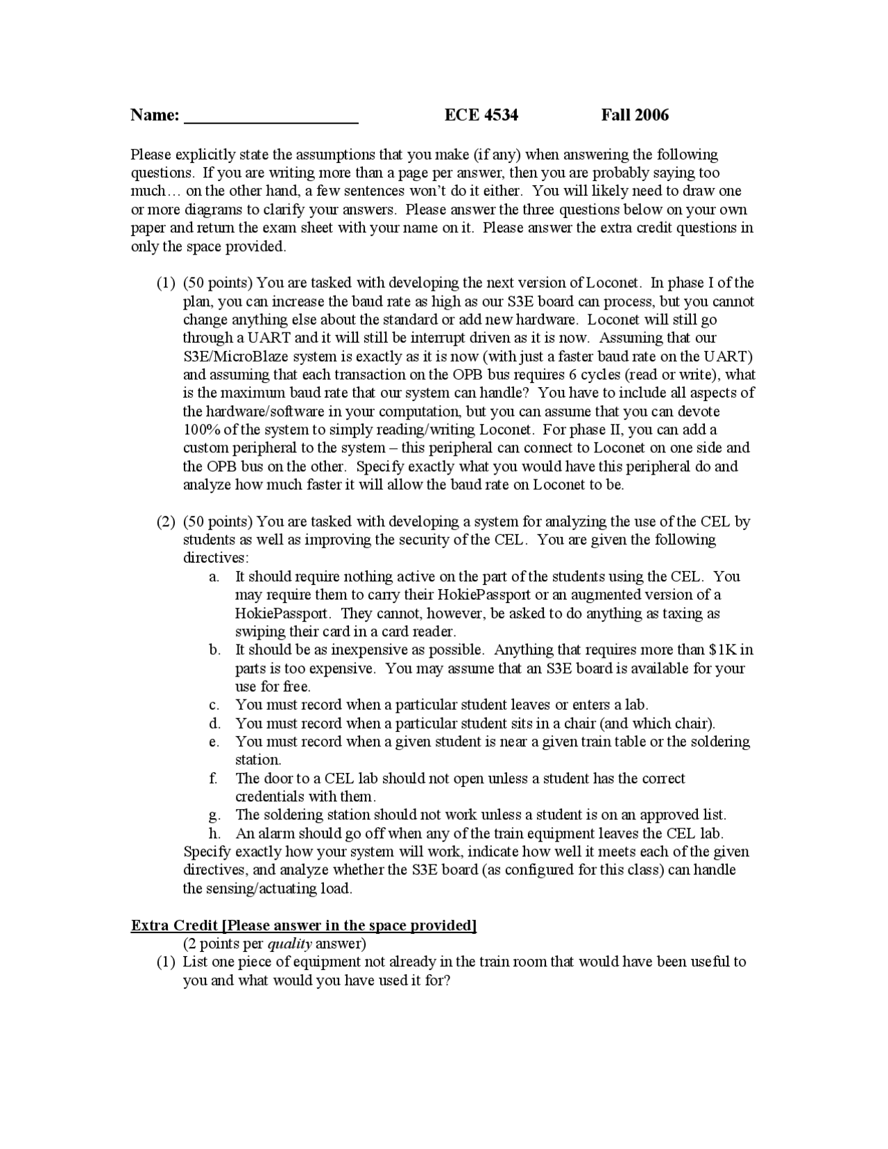 Embedded System Design Exam 2006 Ece 4534 Docsity