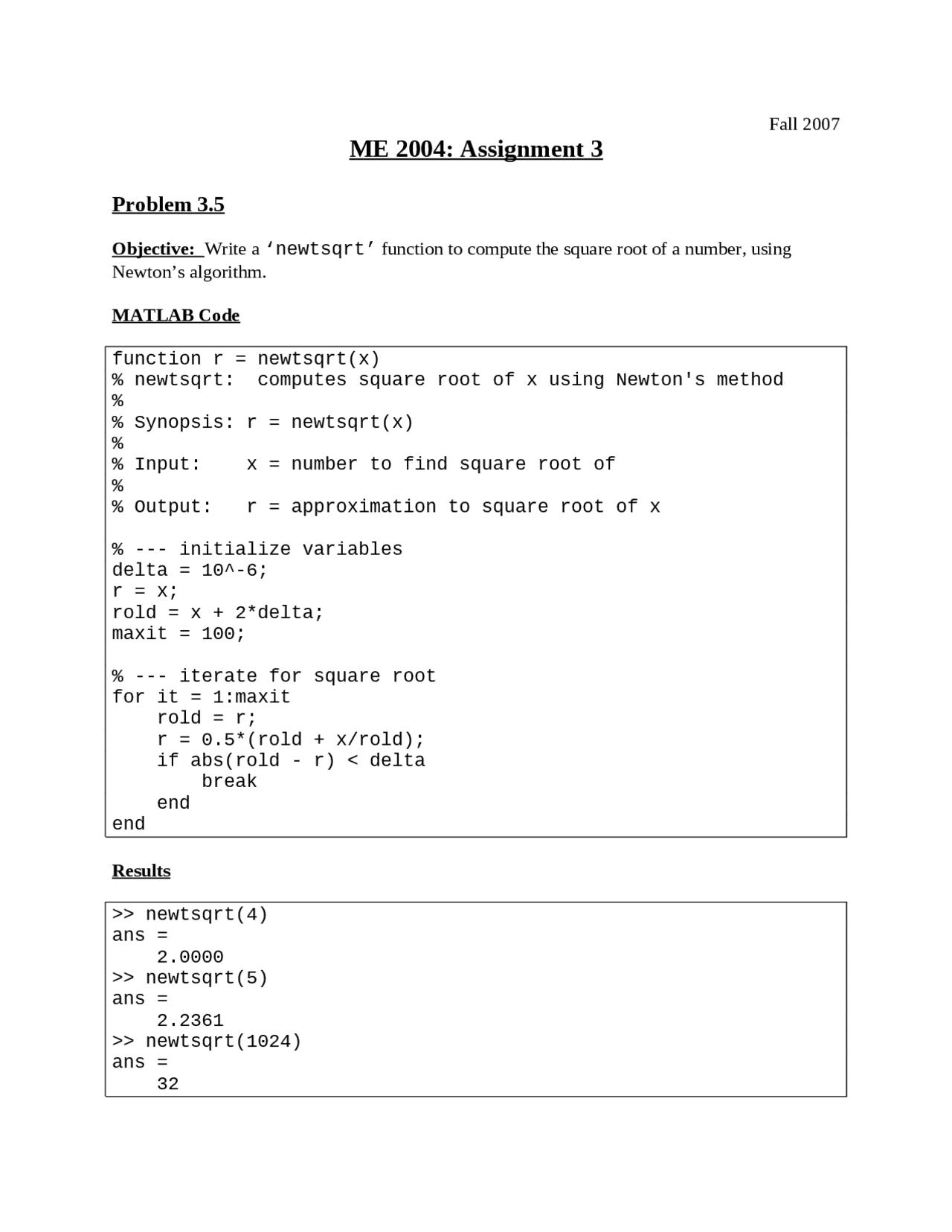 Homework 3 Solution Engineering Analysis Numerical Methods Me 2004