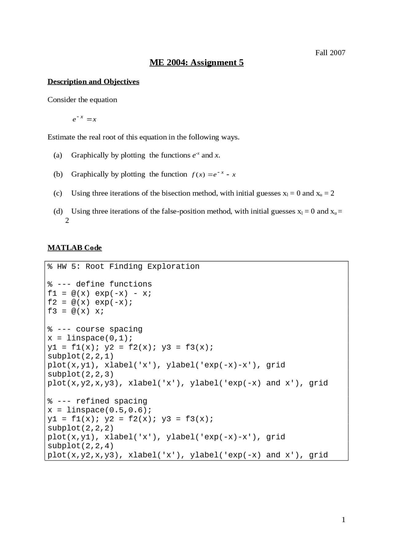 Homework 5 Solution Engineering Analysis Numerical Methods Me 2004