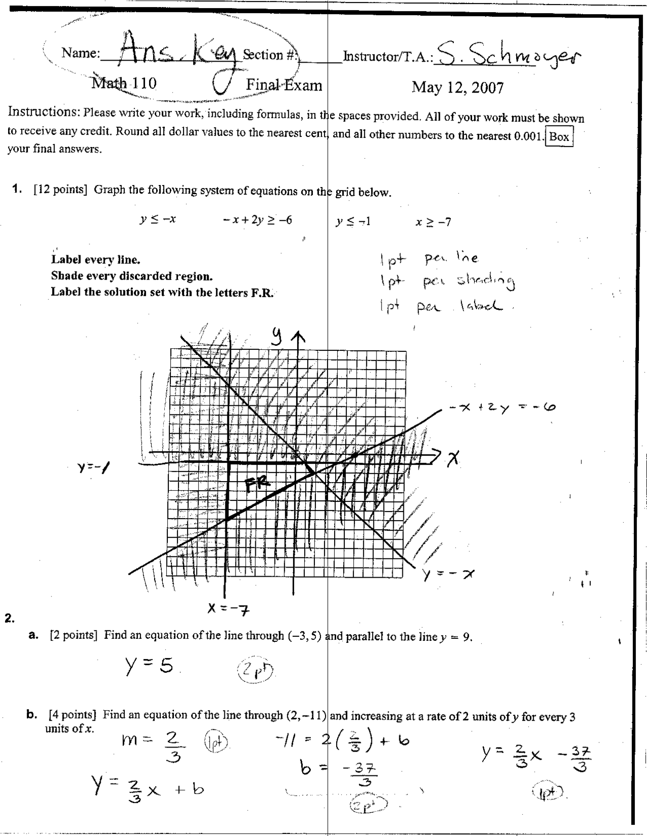 Final Solutions Elementary Mathematics Models Math 110 Docsity
