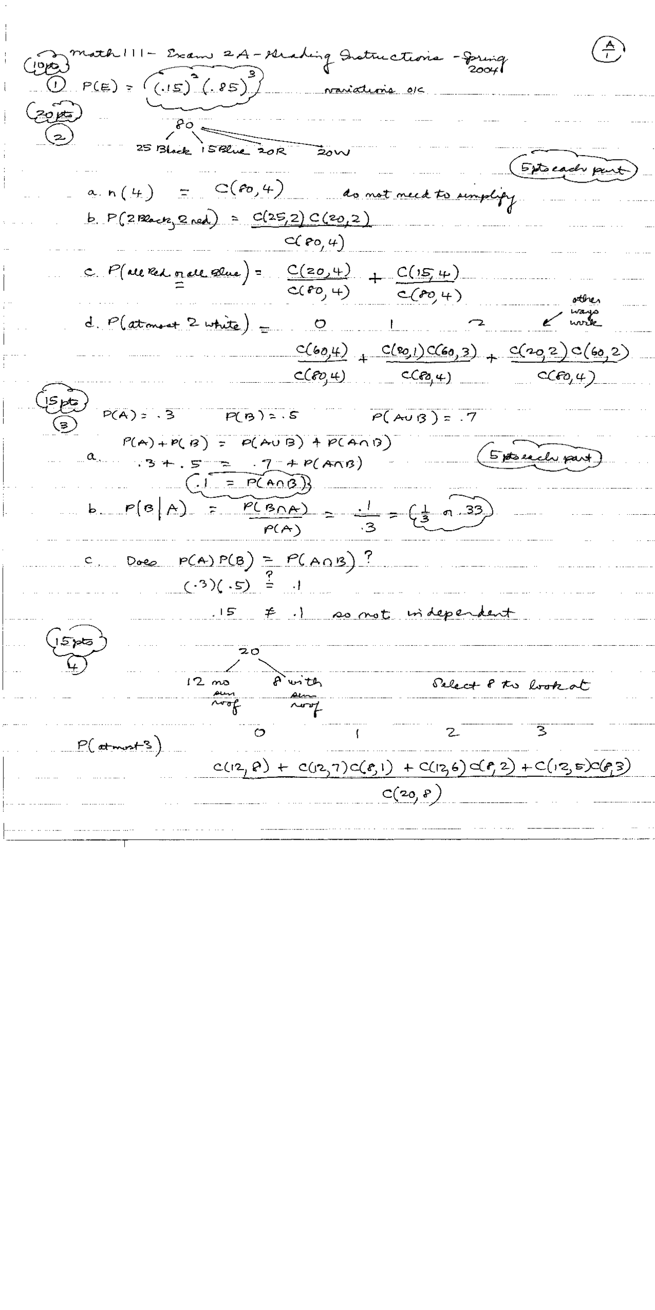 Test 2 Solutions - Introduction to Probability | MATH 111 - Docsity