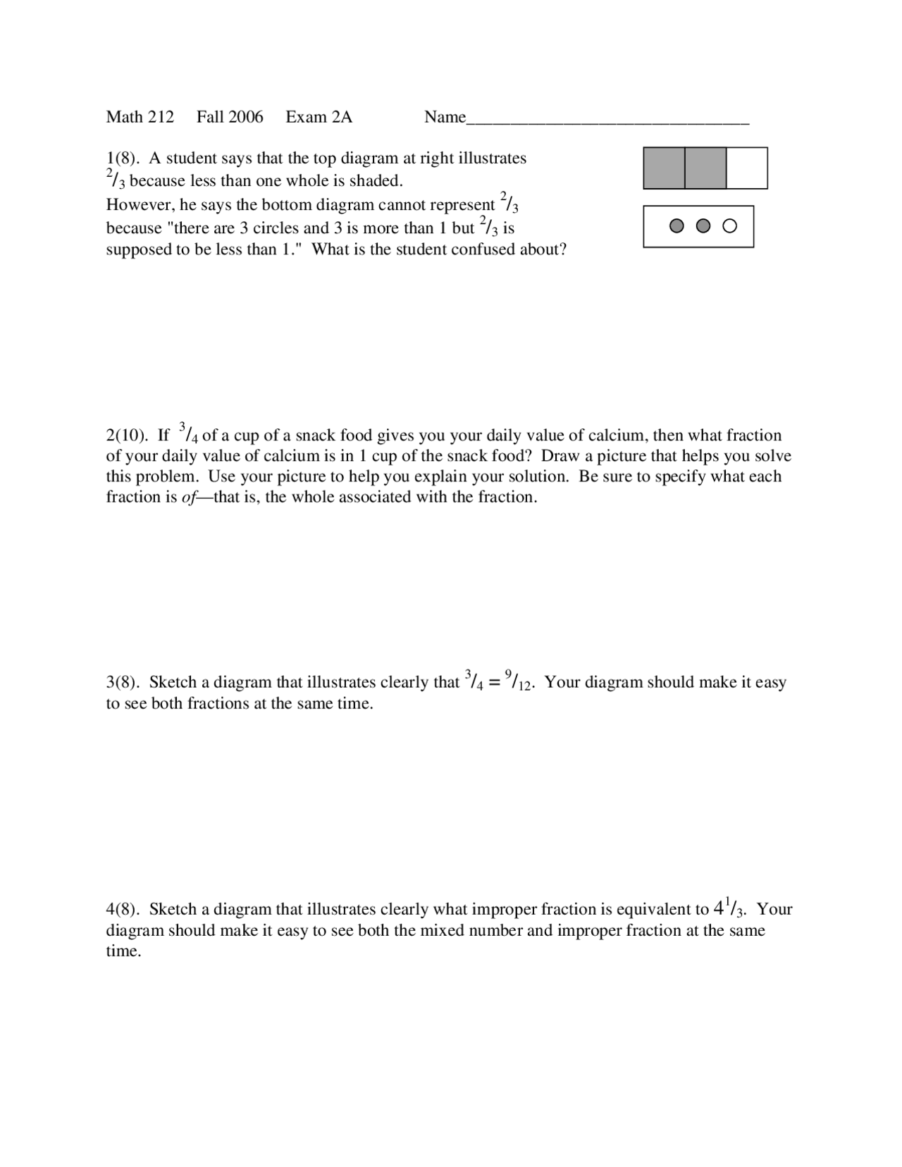 9 Questions - Elements Numbers and Operators - Exam II | MATH 212 - Docsity