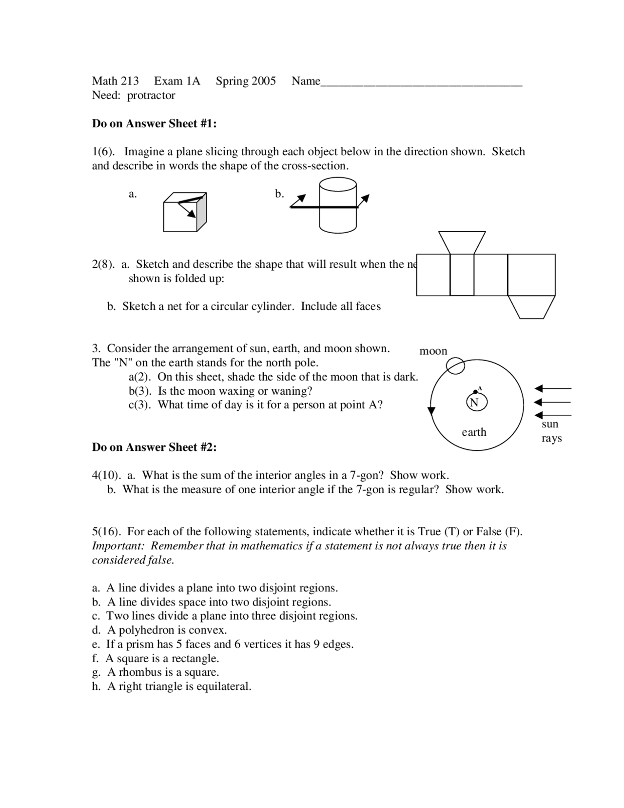 Exam 1 A Elements Geometry And Measurement Math 213 Docsity