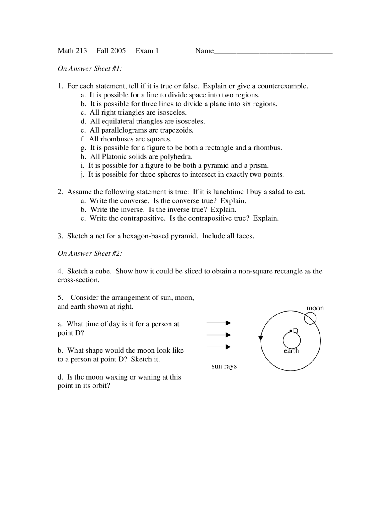 Practice Exam 1 Elements Of Geometry And Measurement Math 213 Docsity
