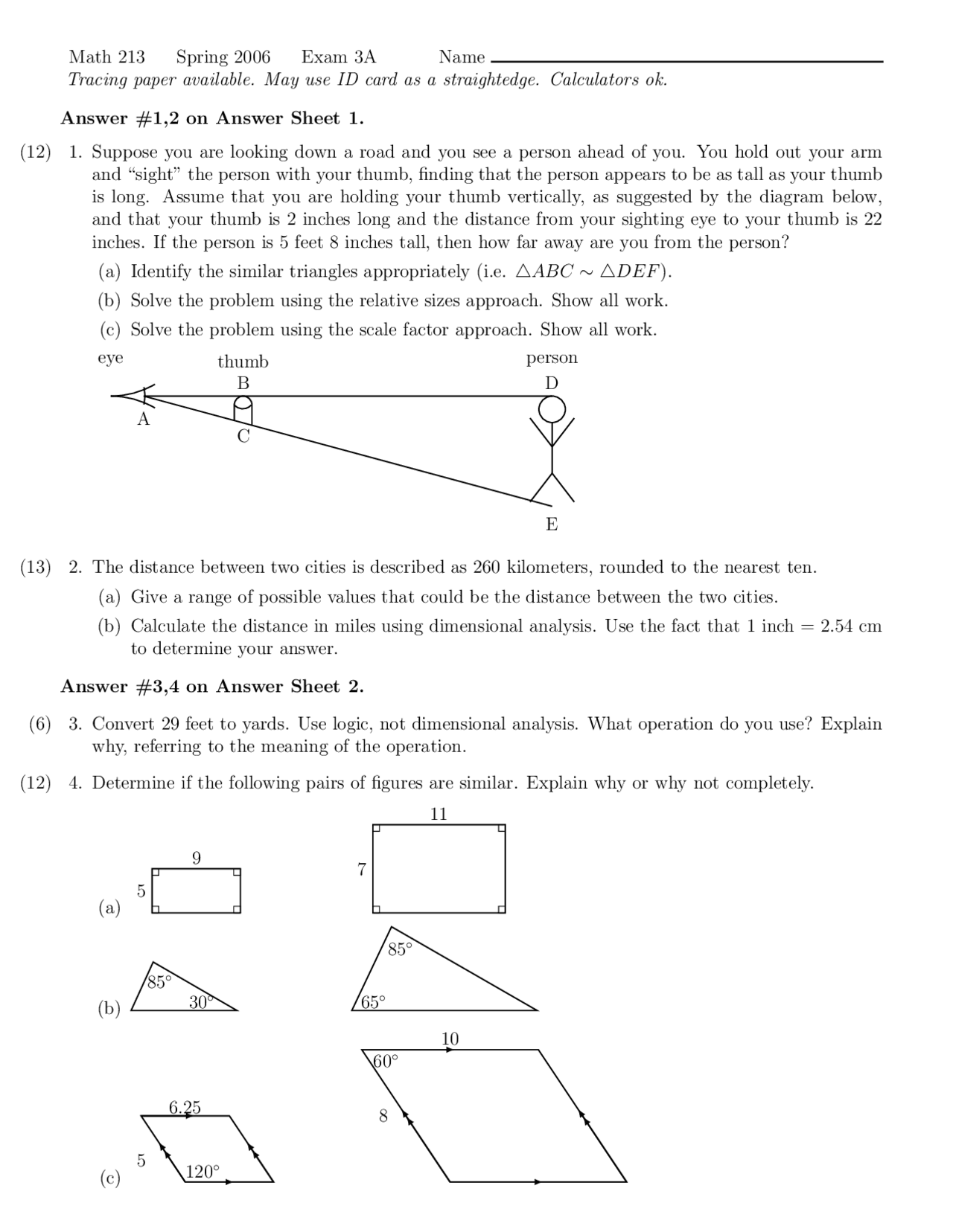 10 Solved Questions On Elementary Geometry Exam 3 Math 213 Docsity