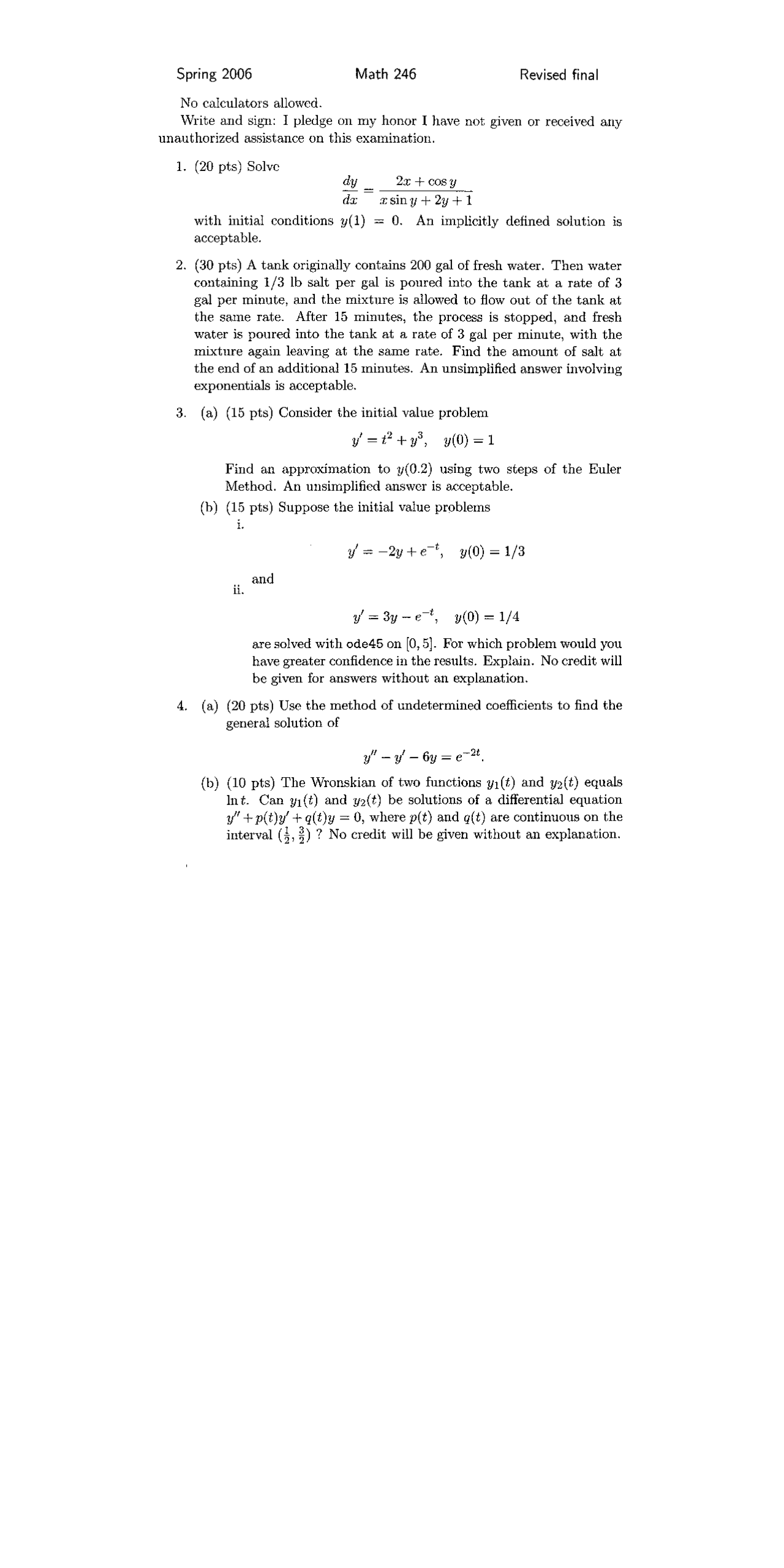 Revised Final Exam Differential Equations For Science And Engineers