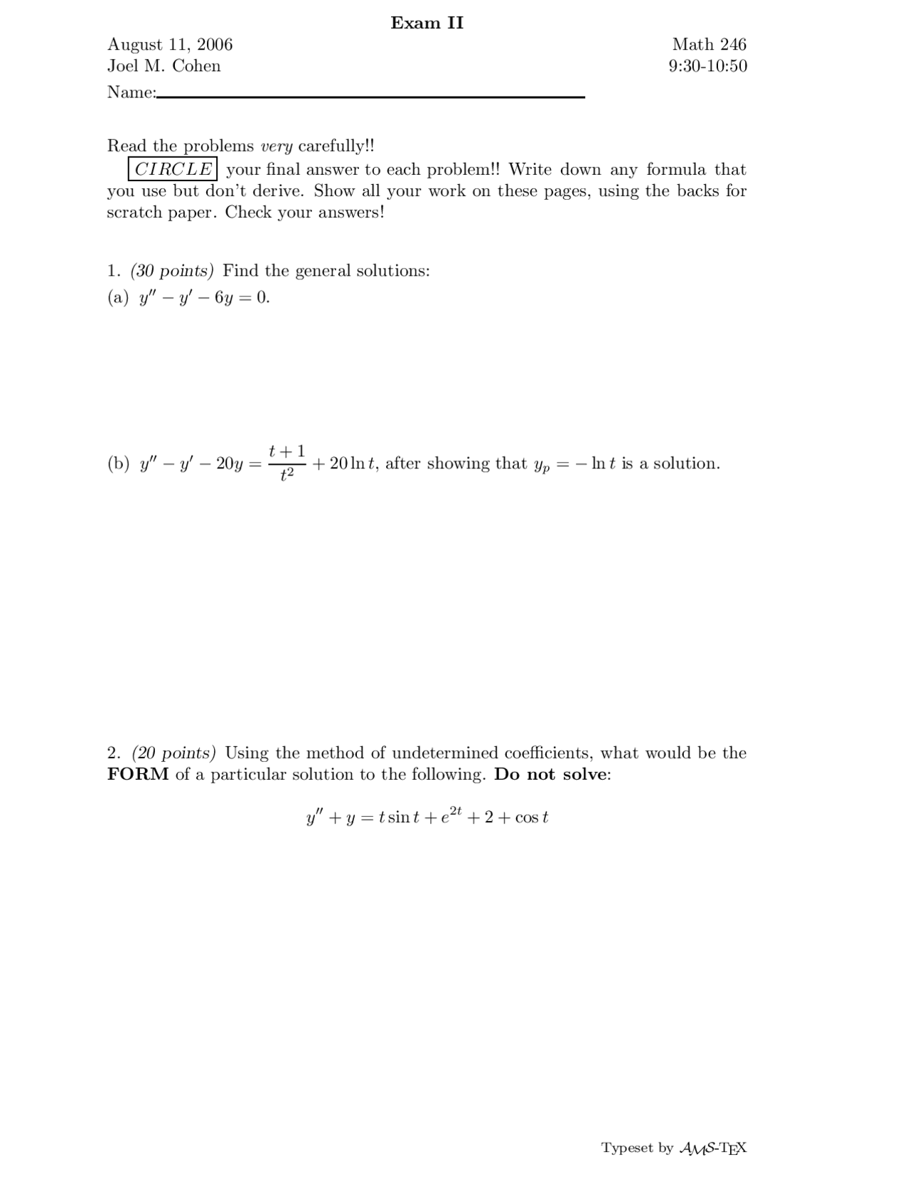 7 Questions On Differential Equations For Scientist And Engineers