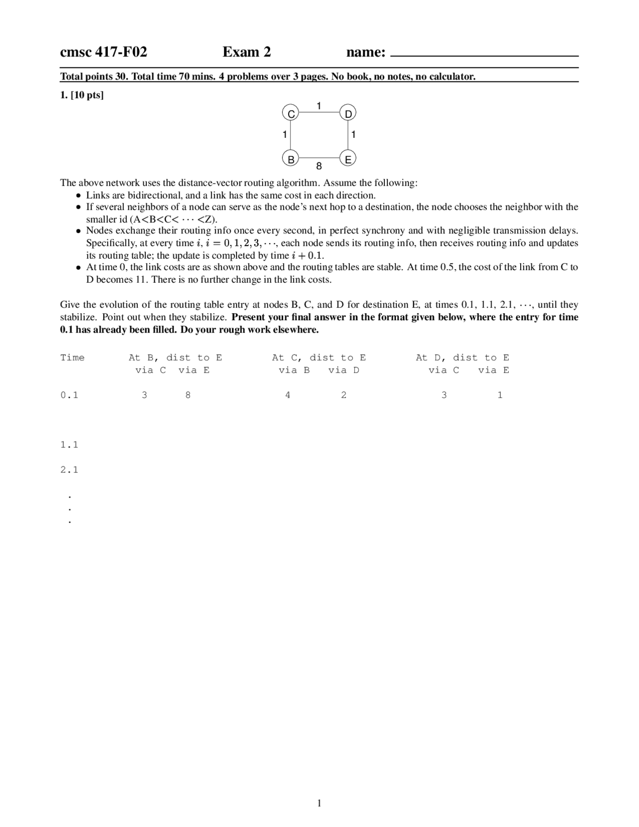 4 Questions Of Computer Networks Exam 2 Cmsc 417 Docsity