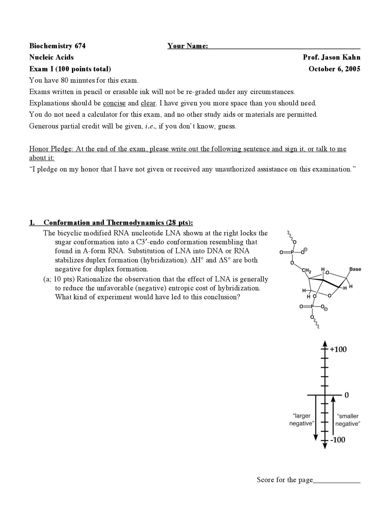 4 Problems For Exam 1 Nucleic Acids Bchm 674 Docsity