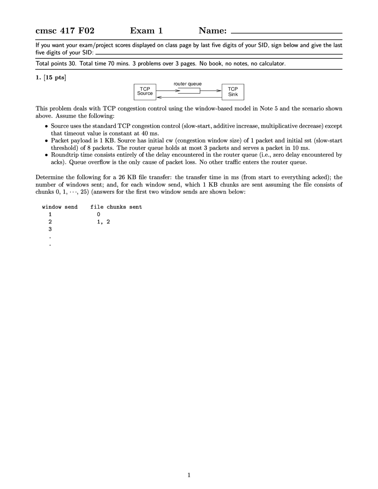 Computer Networks Exam 1 Questions Cmsc 417 Docsity