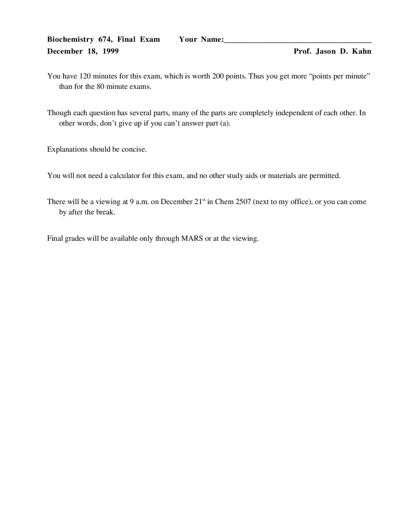 5 Questions On Nucleic Acids Final Examination Bchm 674 Docsity