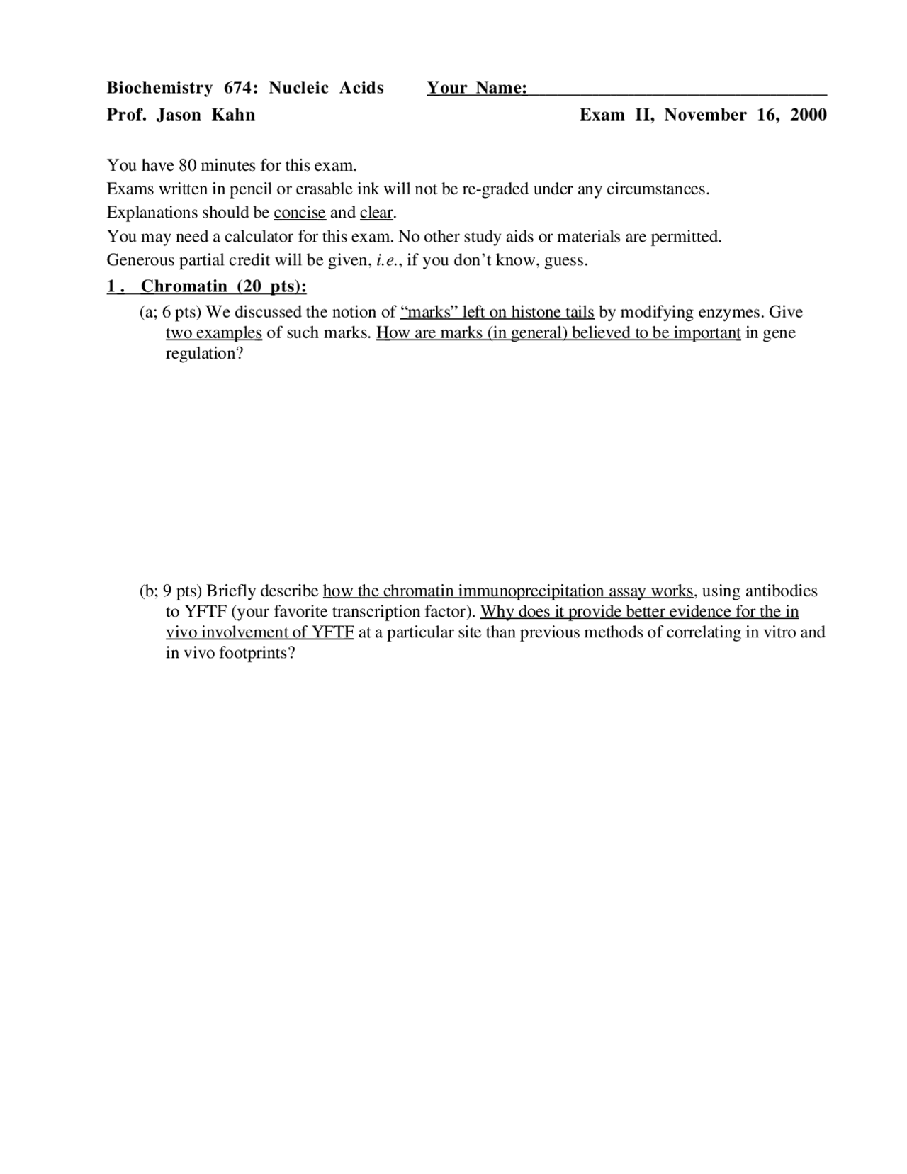 Practice Exam 2 Nucleic Acids Fall 2000 Bchm 674 Docsity