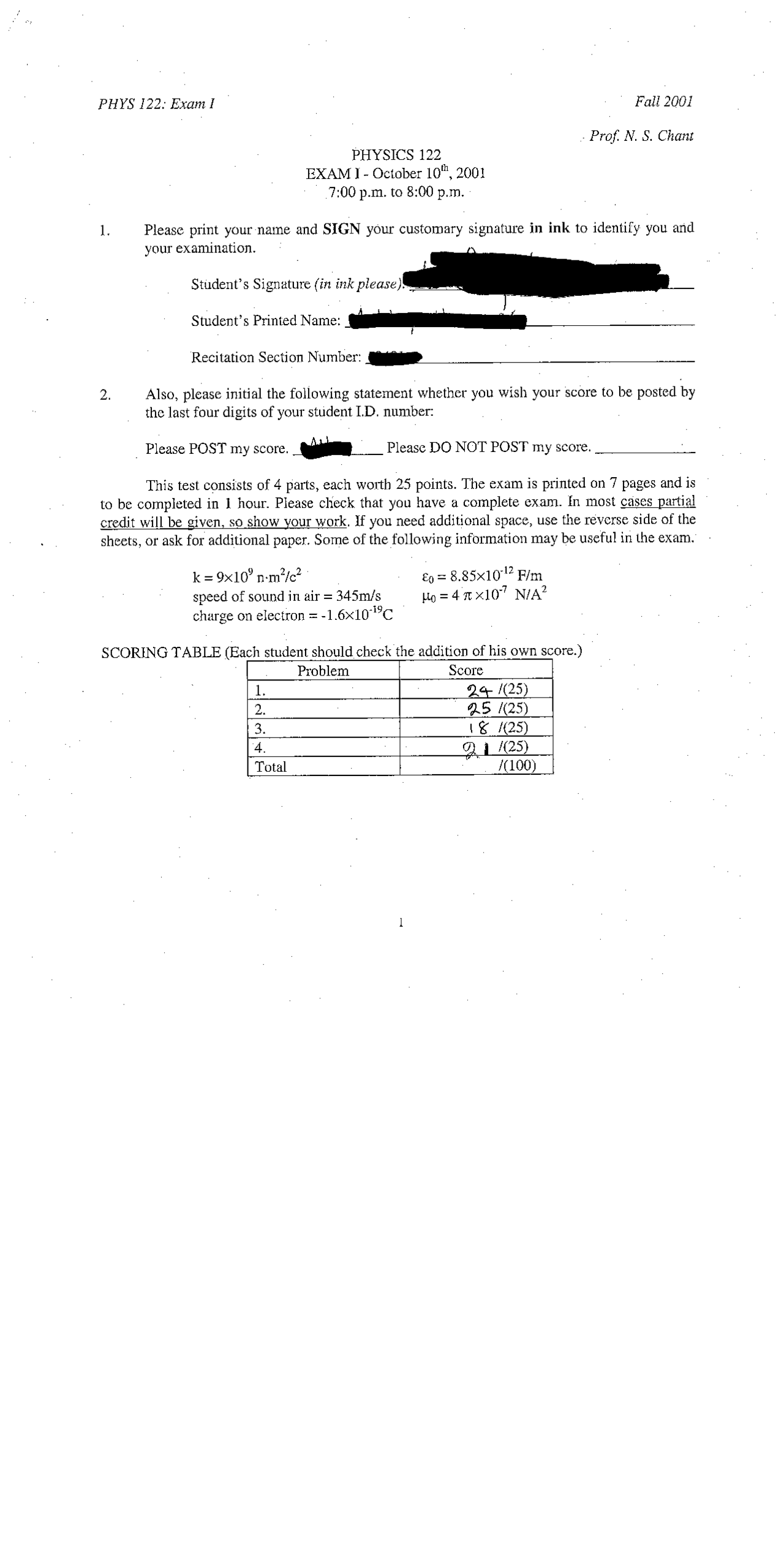 Exam 1 With Solution Fundamental Of Physics Ii Phys 122 Docsity