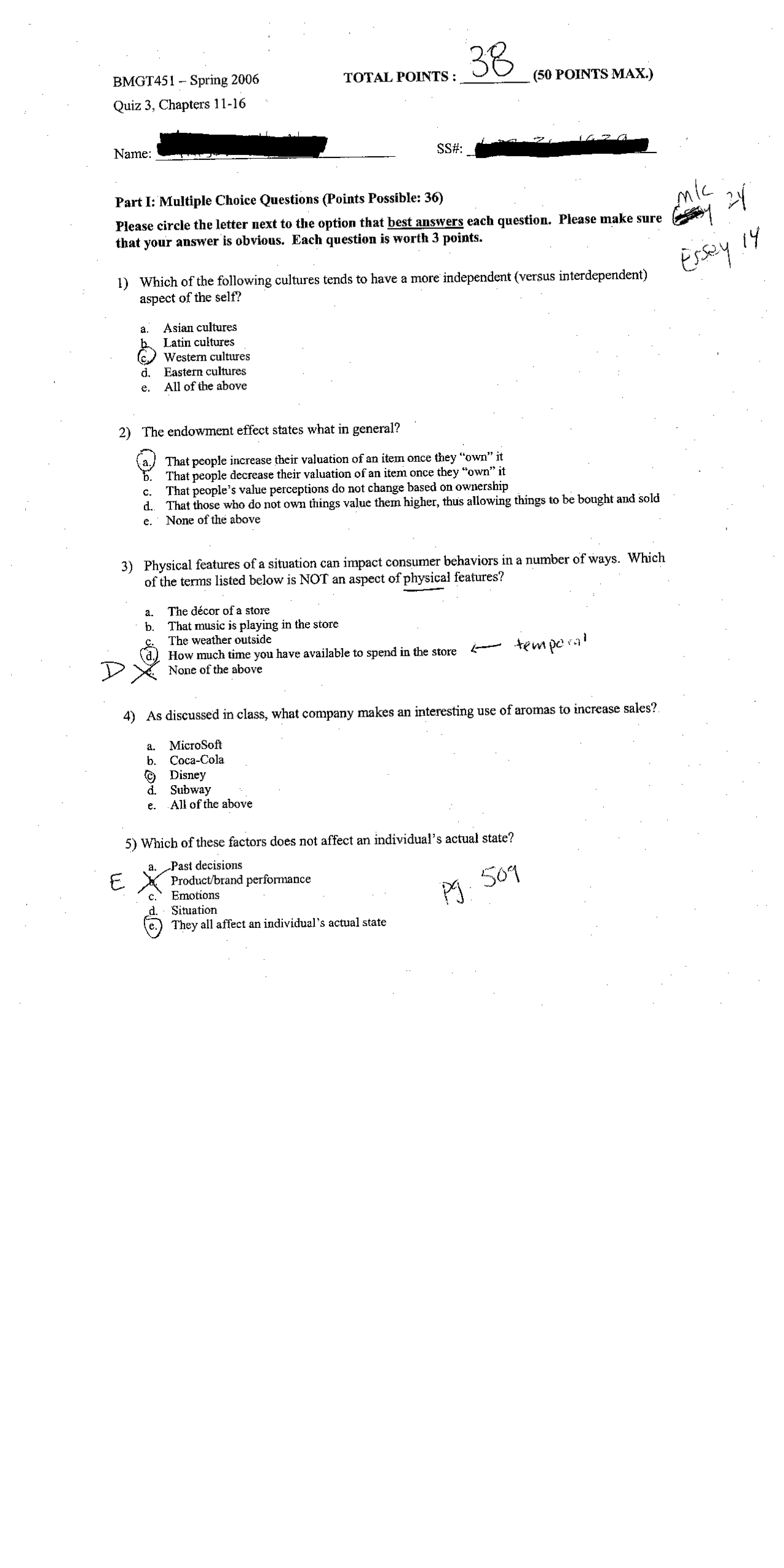 Quiz 3 With Solution Consumer Analysis Bmgt 451 Docsity