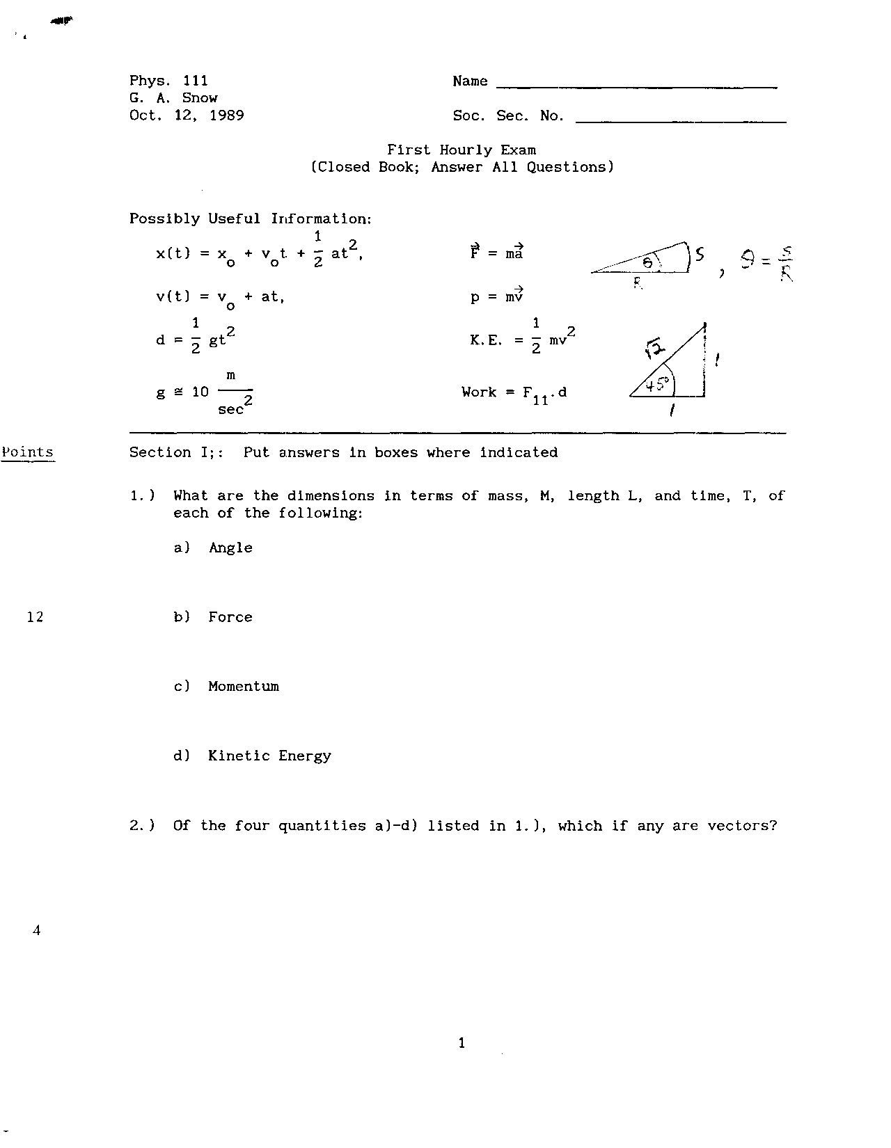Exam 1 for Physics in Modern World | PHYS 111 - Docsity