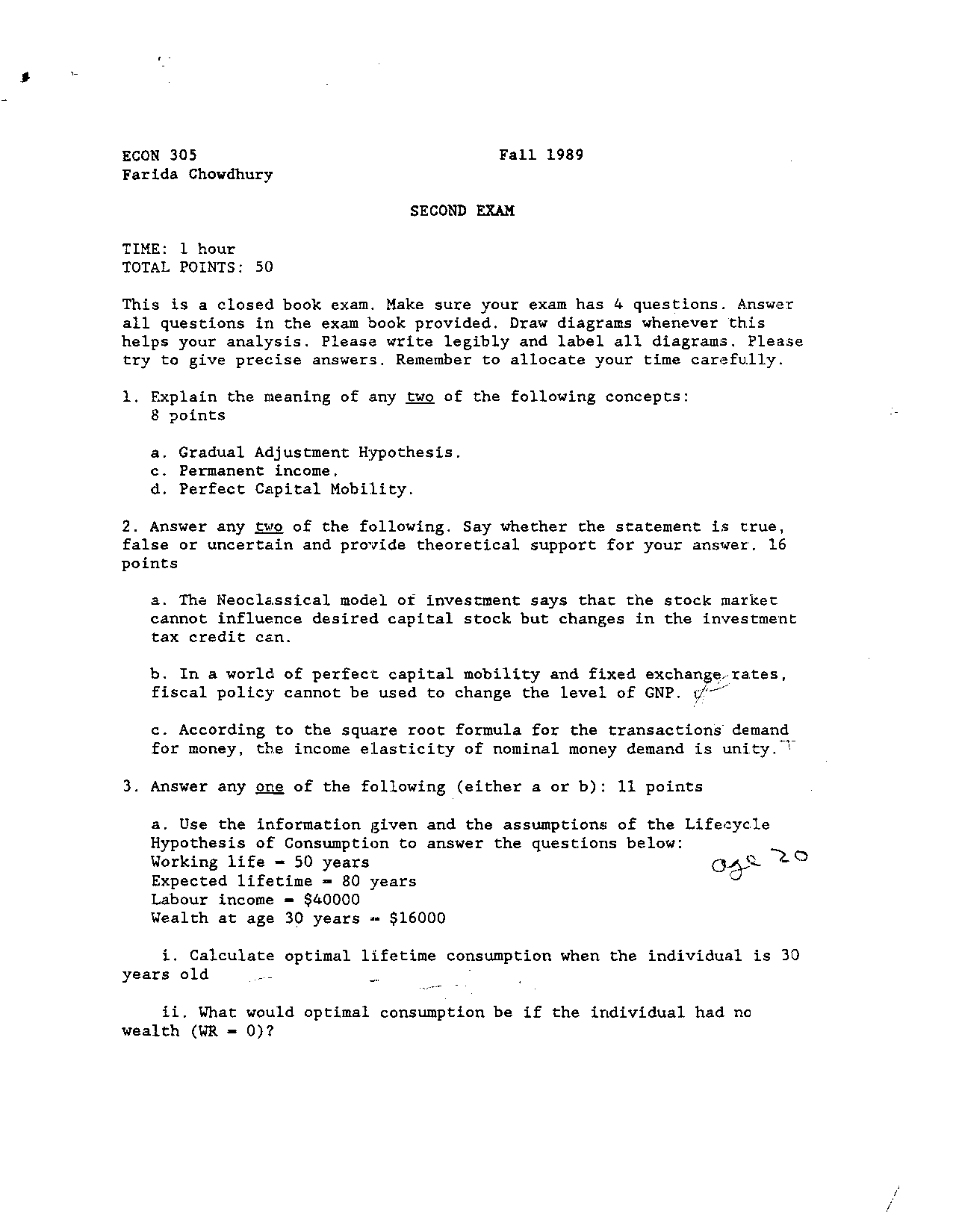 Second Exam With 4 Questions Intermediate Macroeconomics Theory
