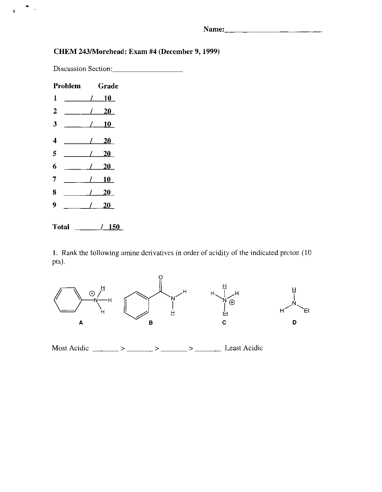 Exam 4 Question For Solution General Chemistry I Chem 243 Docsity