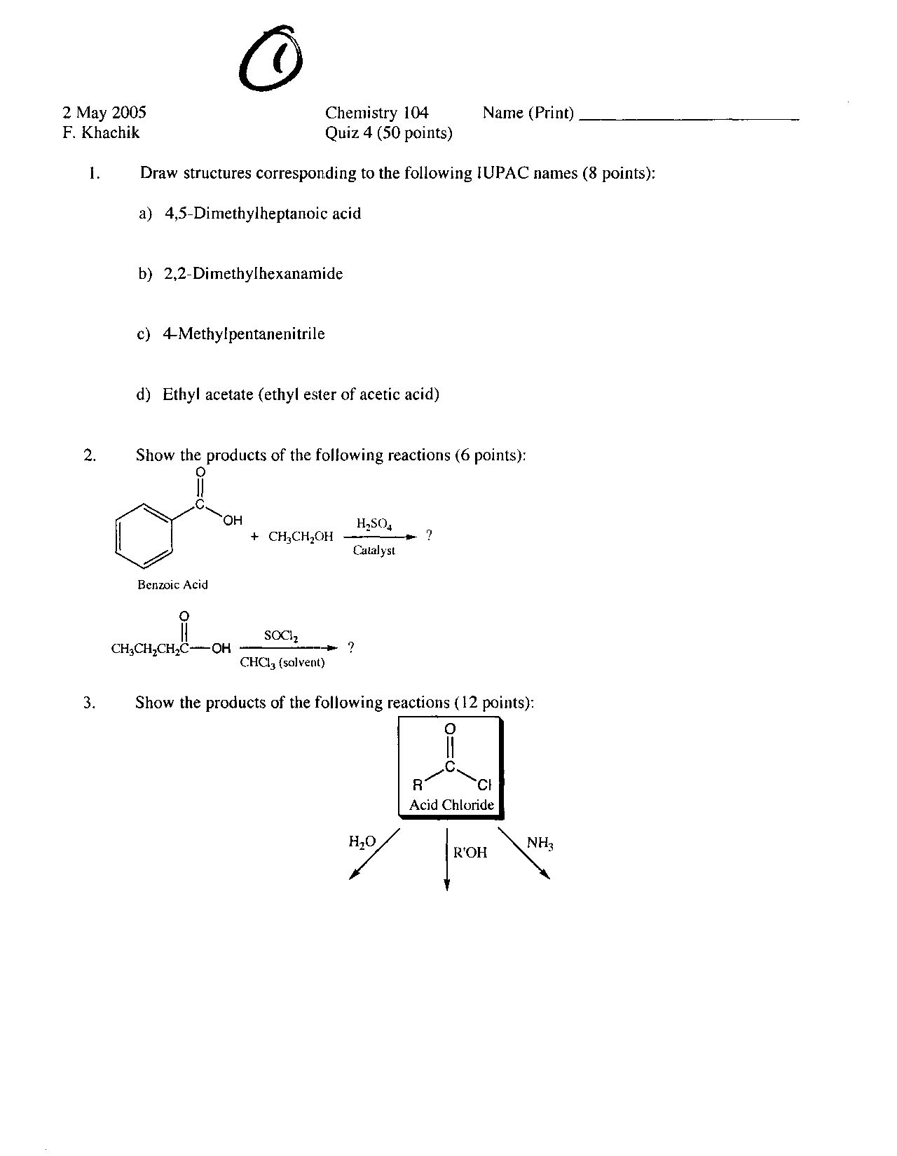 Quiz 4 Questions Fundamentals Of Organic And Biochemistry Chem 104