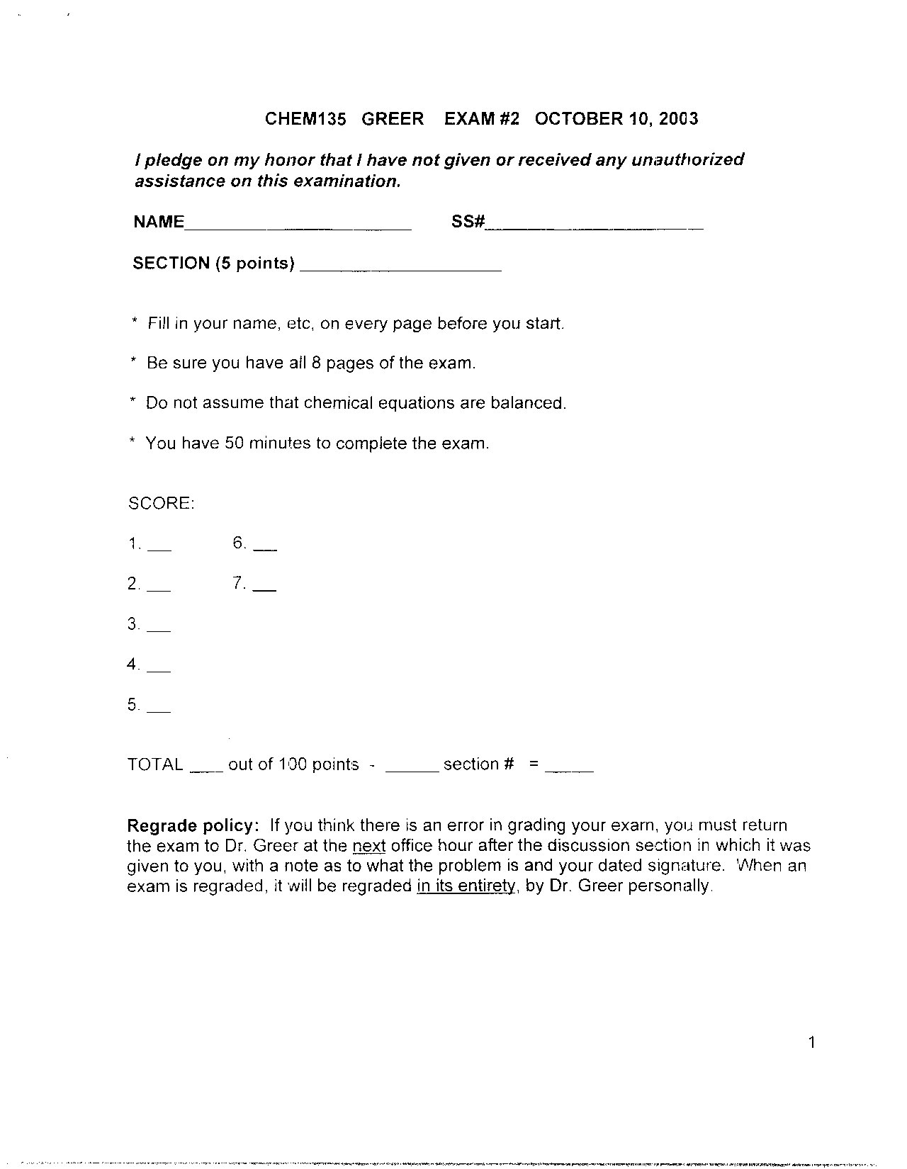 Exam 2 General Chemistry For Engineers Chem 135 Docsity