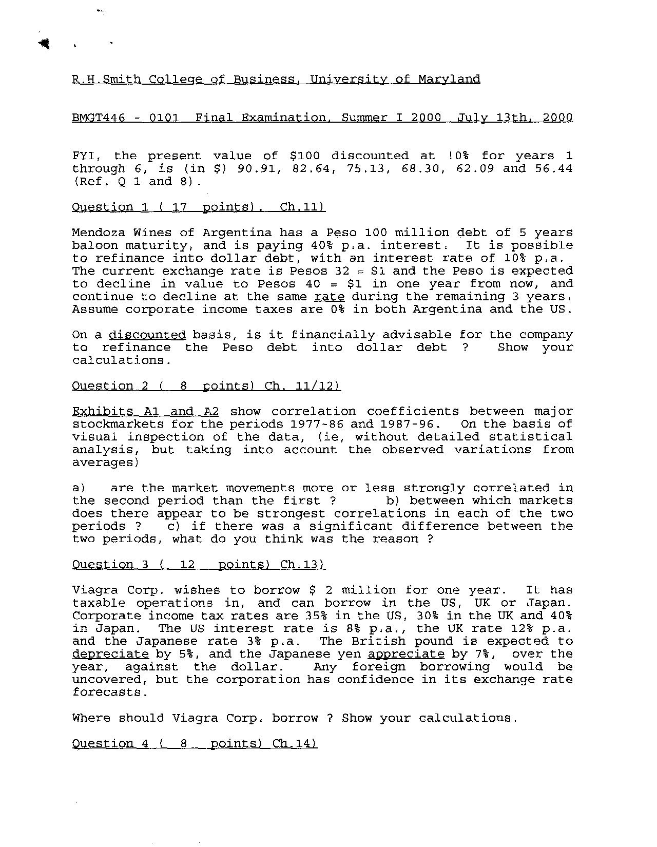 Final Exam Questions Answers International Finance Bmgt 446 Docsity