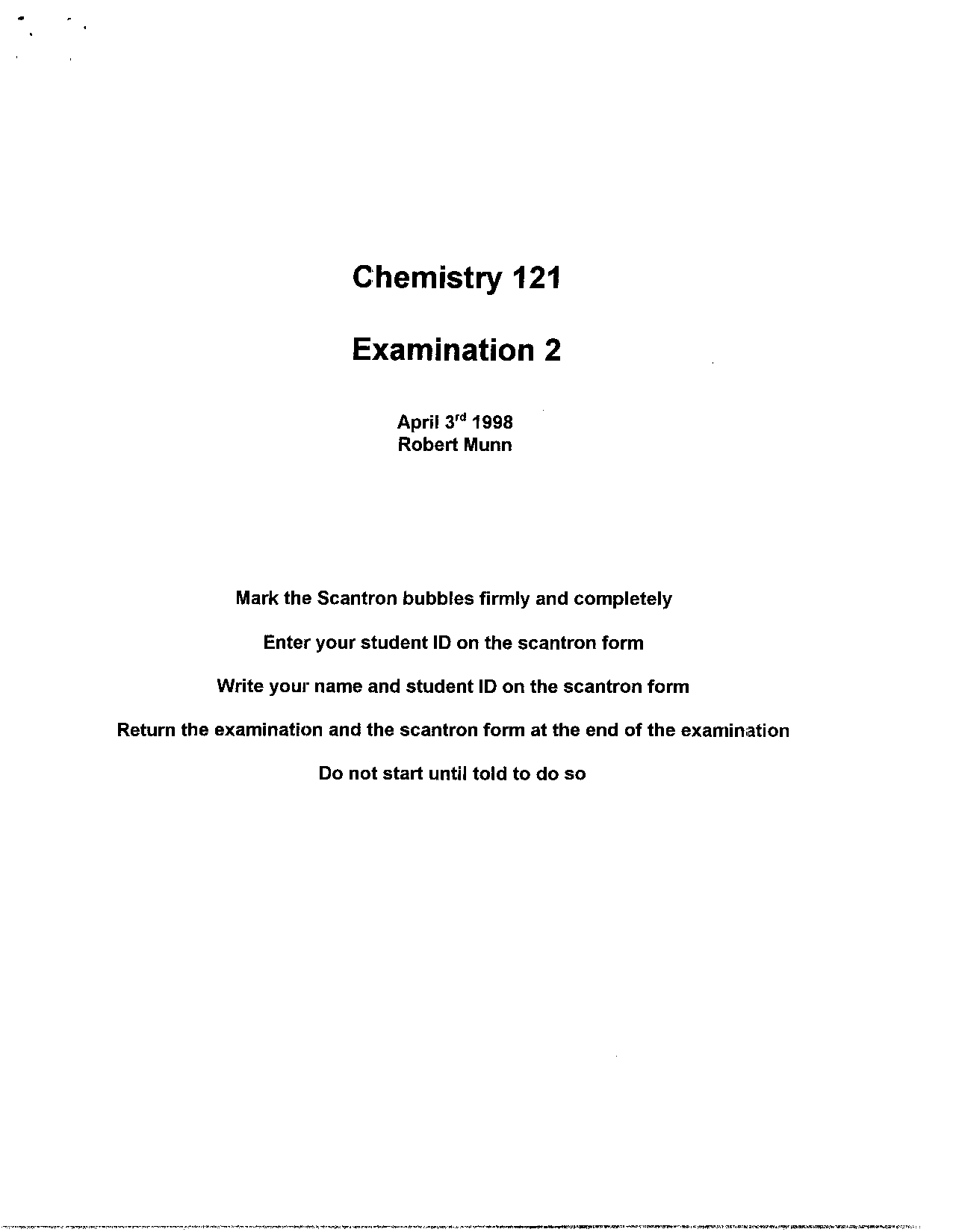 Exam 2 Questions Quantitative Chemical Analysis Chem 121 Docsity