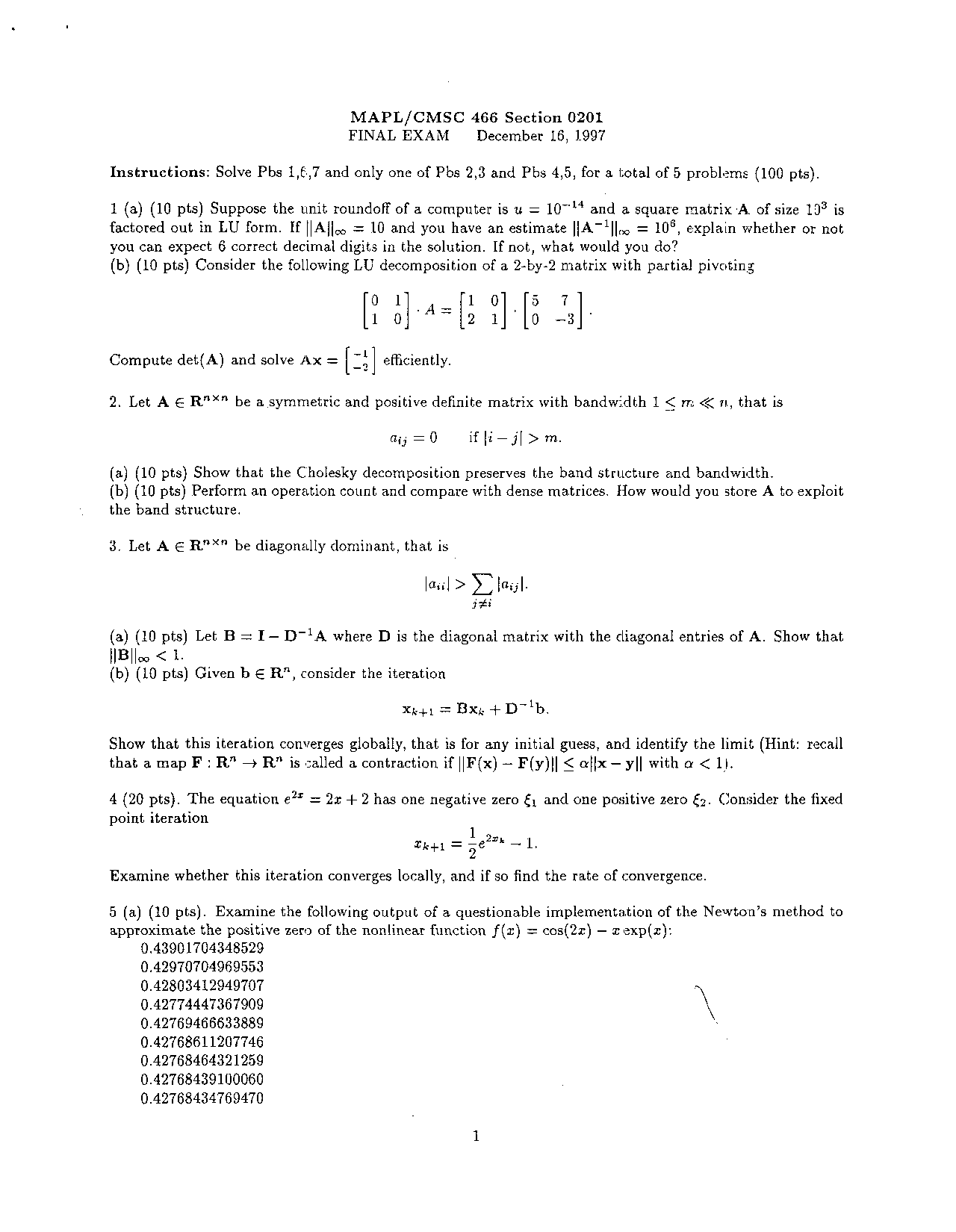 Introduction To Numerical Analysis I Solved Questions For Final Exam Mapl 466 Docsity