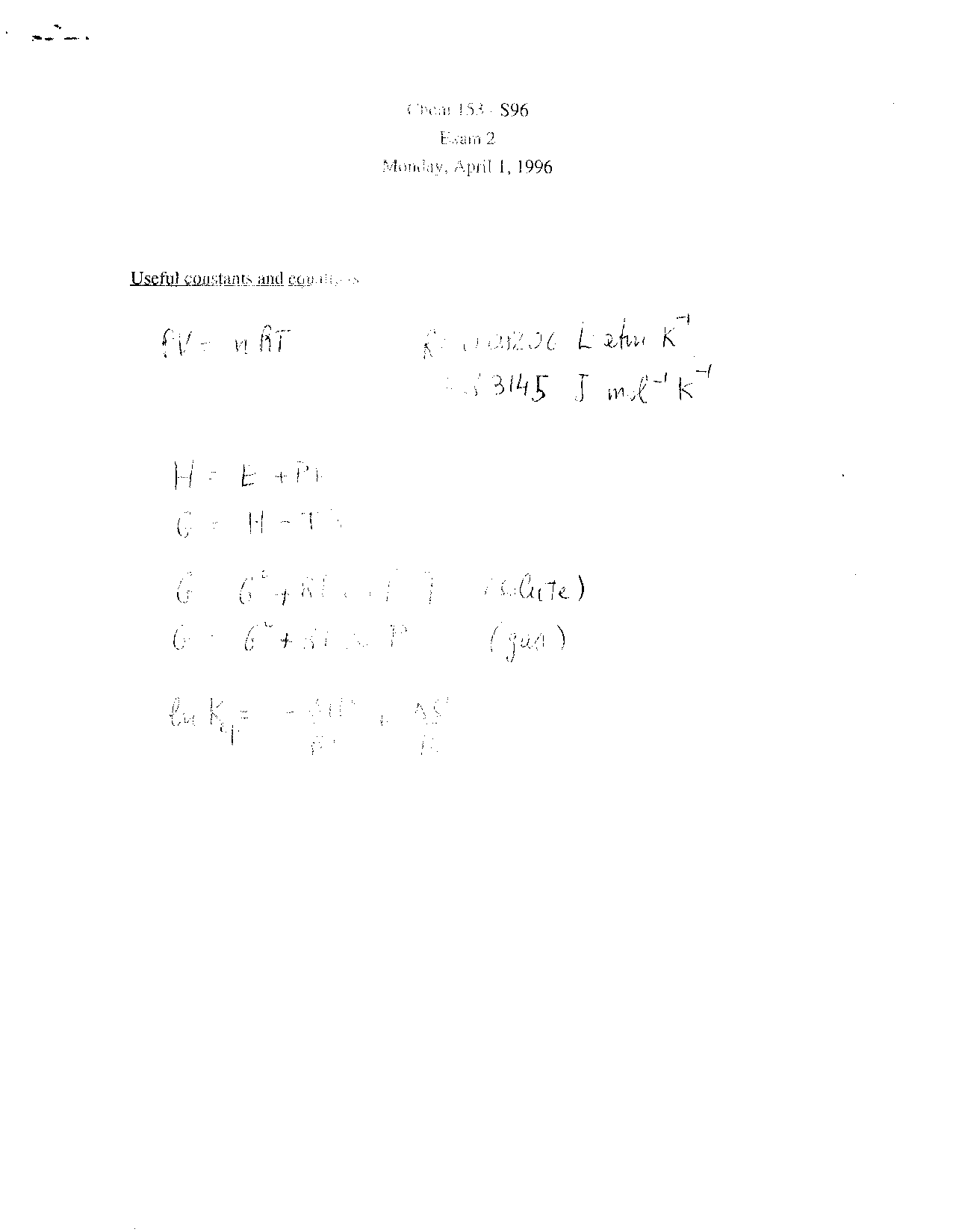 Exam 2 For Chemistry Fundamentals Ii Chem 271 Docsity