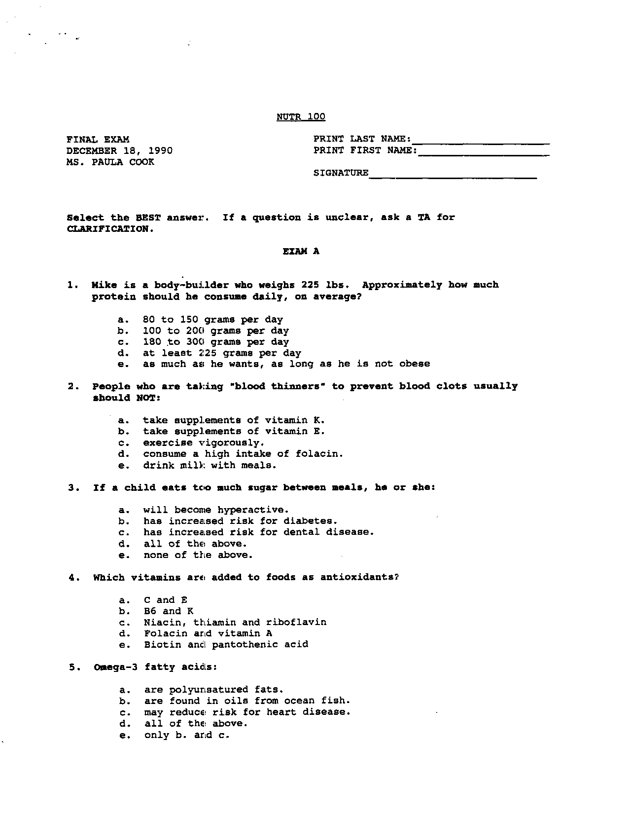 80 Questions on the Elements of Nutrition - Final Exam | NFSC 100 - Docsity