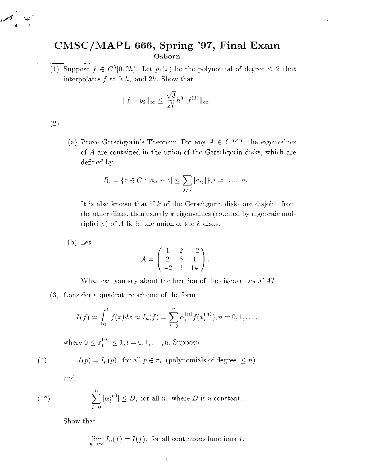 Final Exam Numerical Analysis I Mapl 666 Docsity