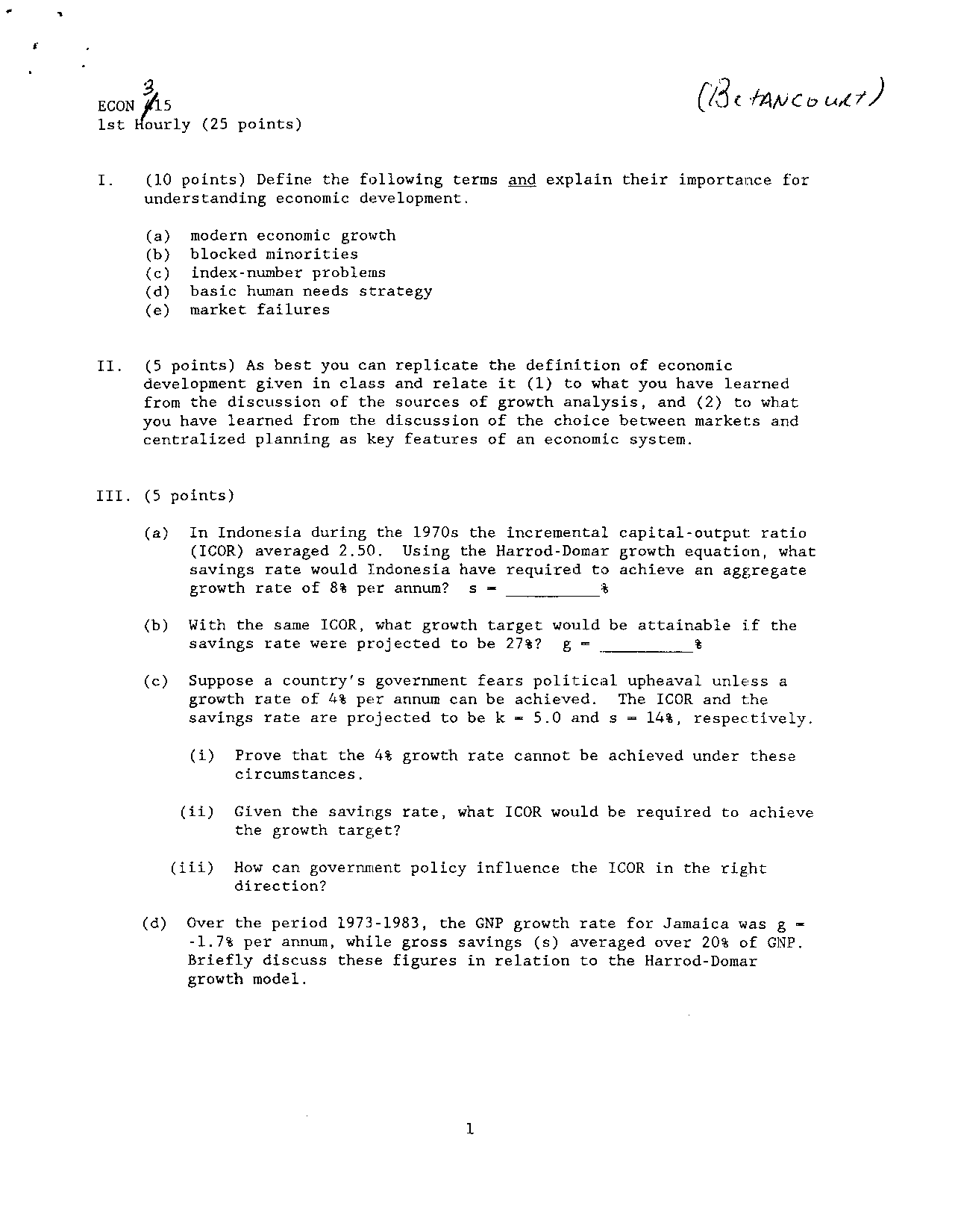 Practice Exam 1 Economic Development Of Underdeveloped Areas Econ