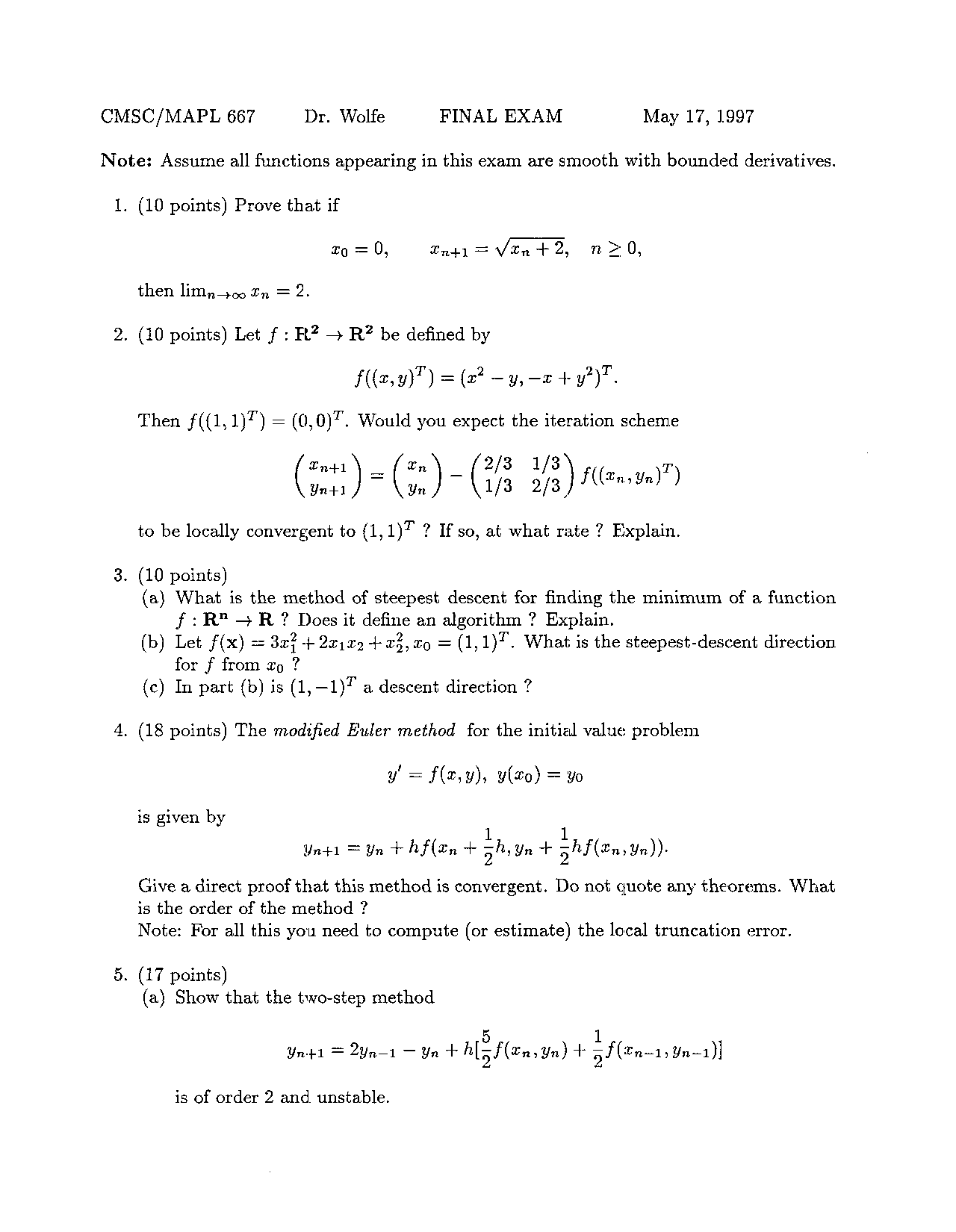 Final Exam Numerical Analysis Mapl 667 Docsity