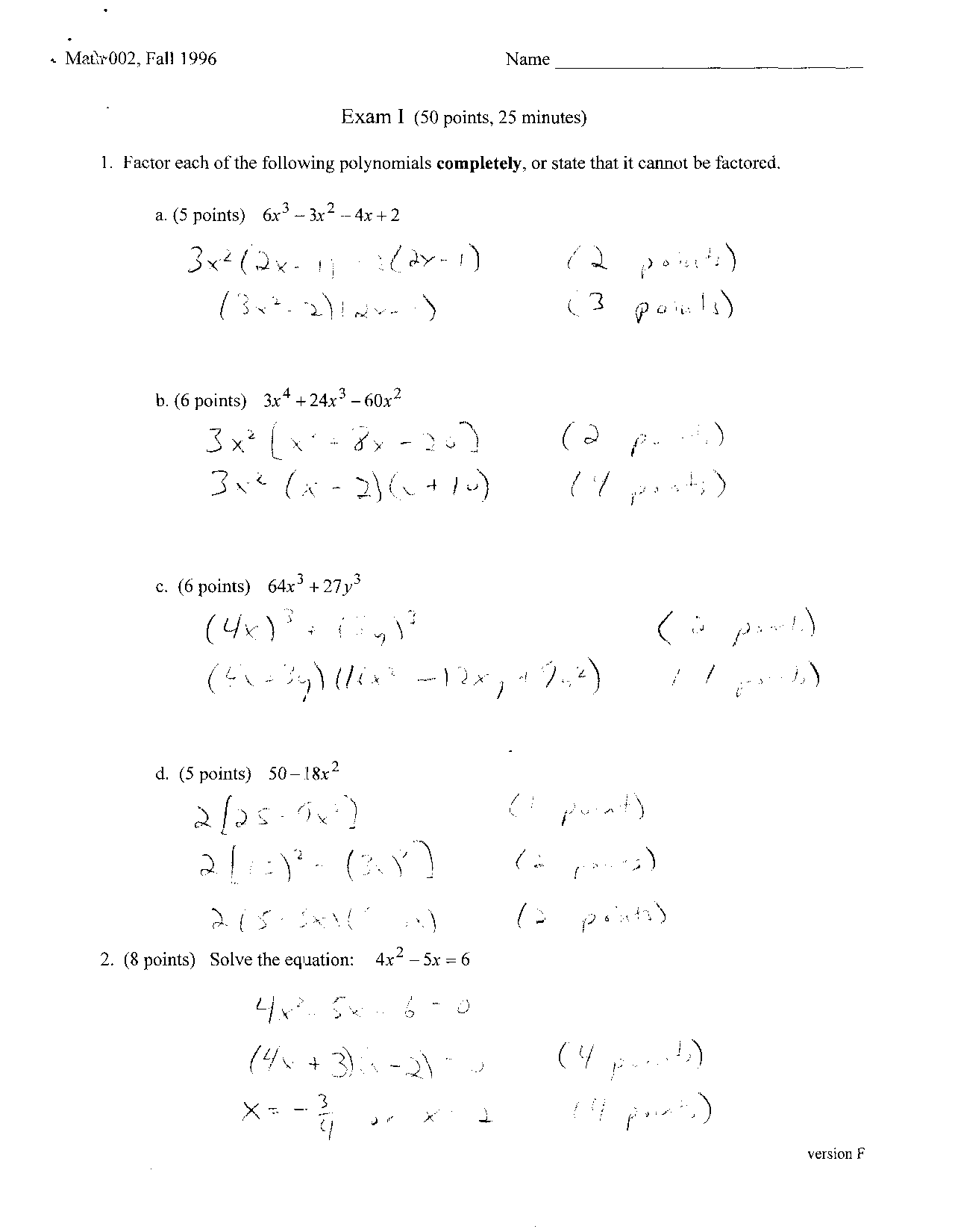 Past Exam 1 With Answers Developmental Mathematics Math 003 Docsity