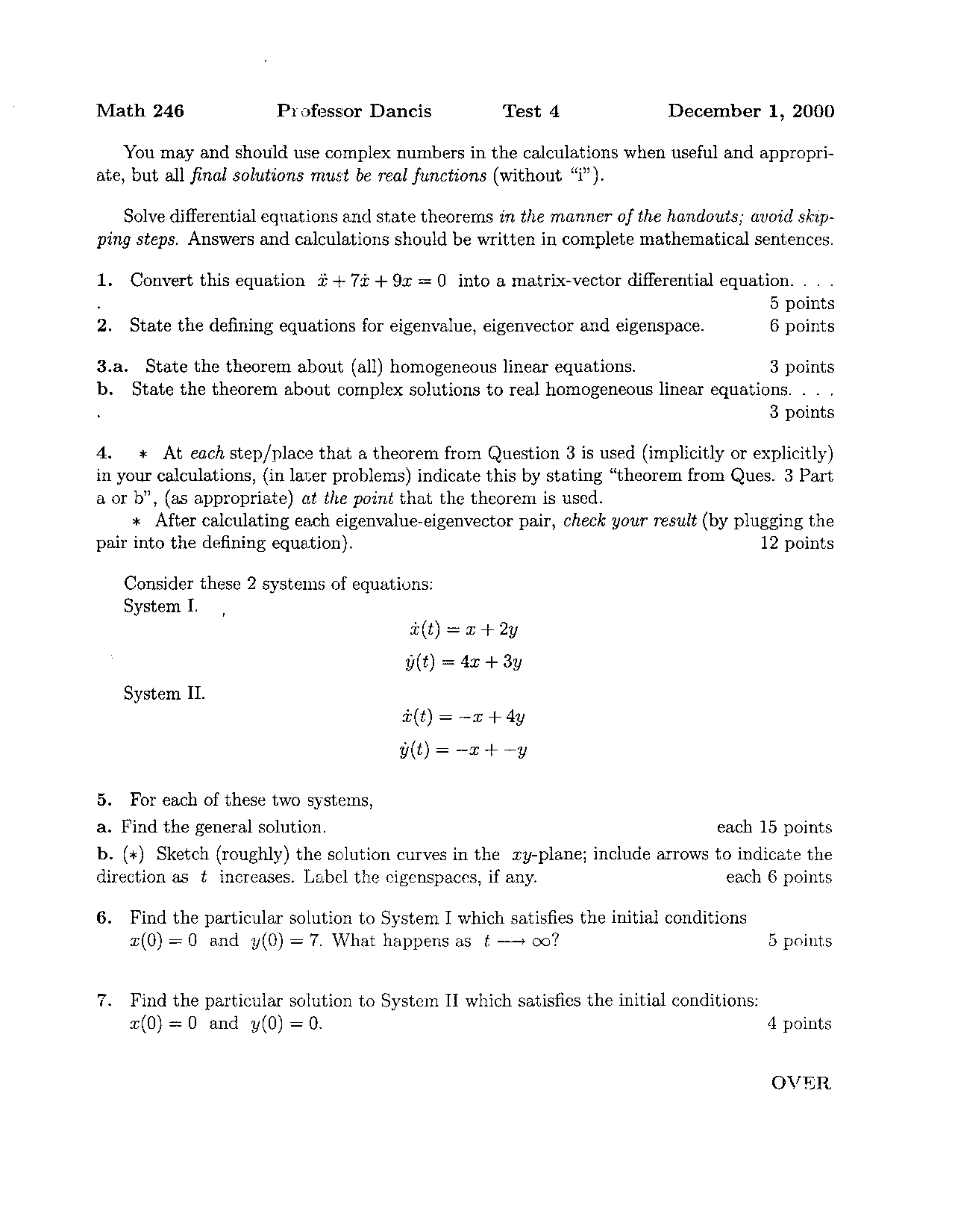 Differential Equations For Engineers And Scientists Test 4 Math 246 Docsity