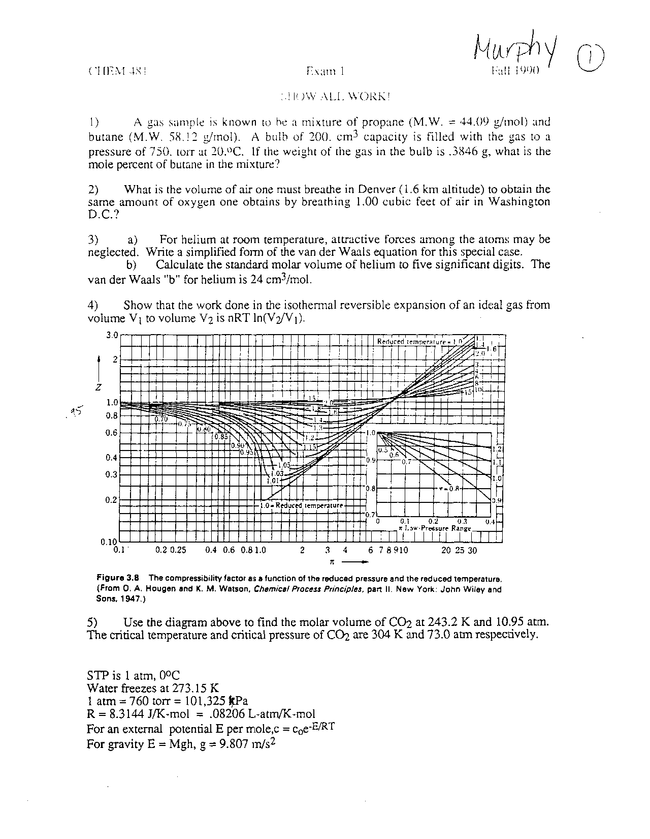 Practice Exam 1 For Physical Chemistry I Chem 481 Docsity
