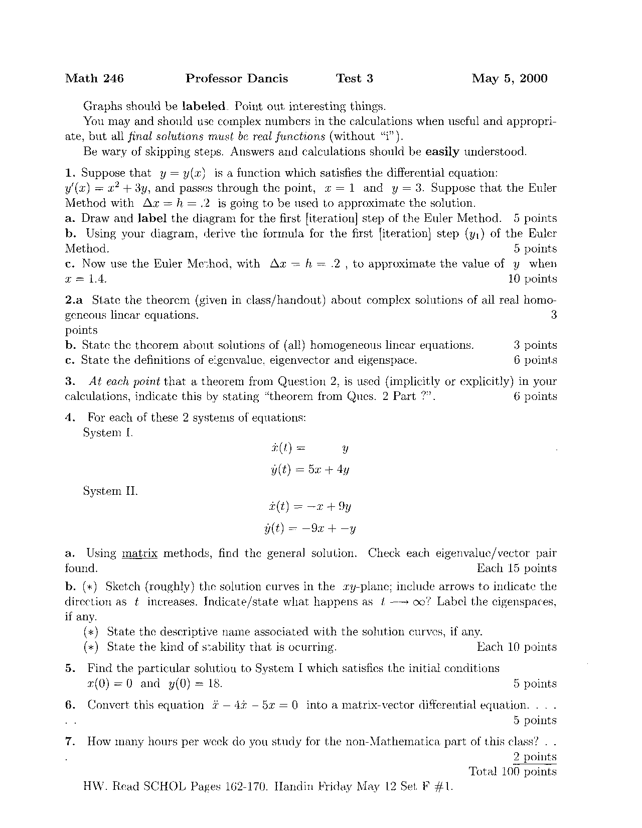 Test 3 Questions Differential Equations For Engineers And Scientists