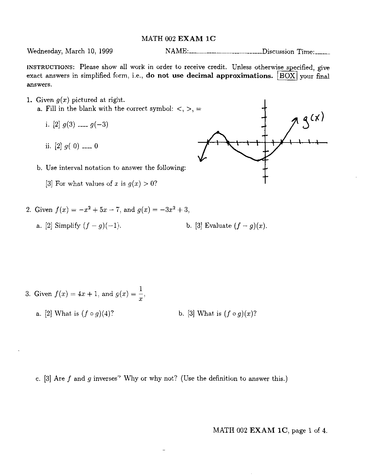 Exam 1C With Questions Developmental Mathematics 1999 MATH 003 exam-1c-with-questions-developmental-mathematics-1999-math-003